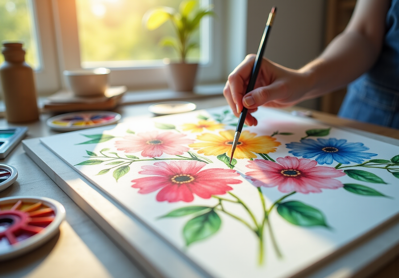 Creative Watercolor Flower Composition