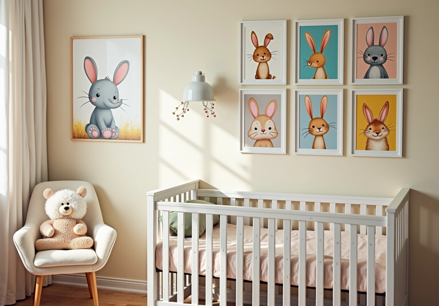 Whimsical Nursery with Playful Animal Illustrations Whimsical Nursery with Playful Animal Illustrations