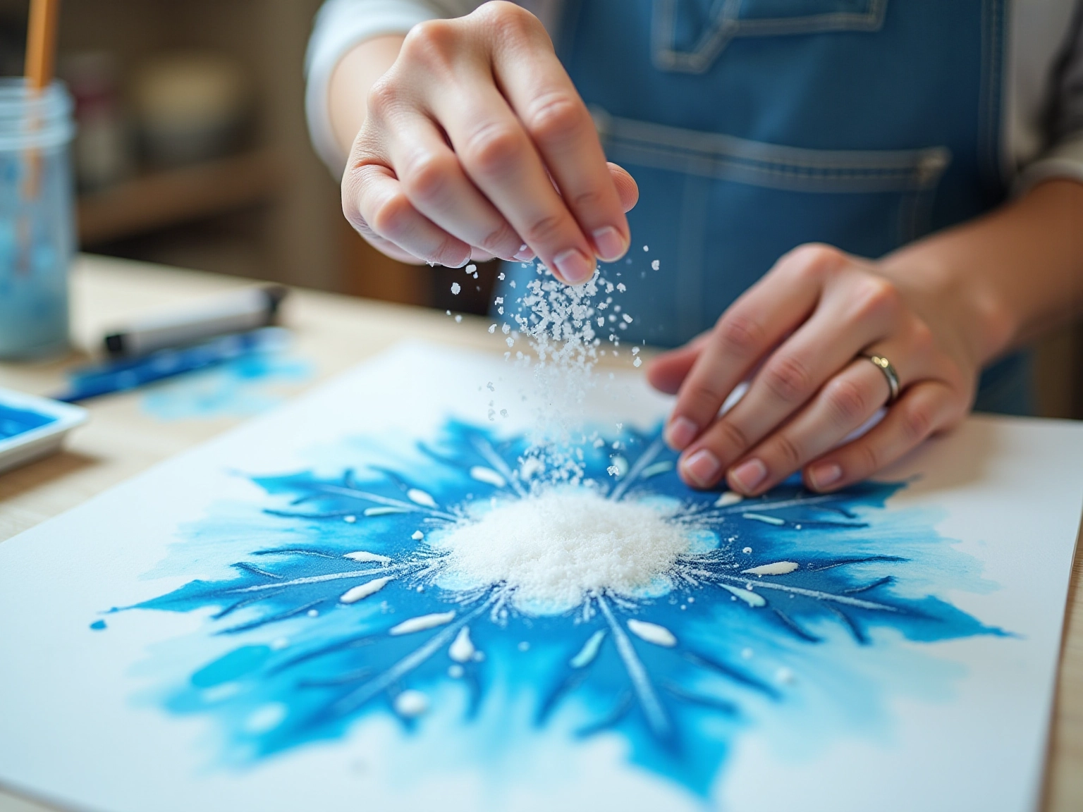 Whimsical Watercolor Snowflakes with Salt