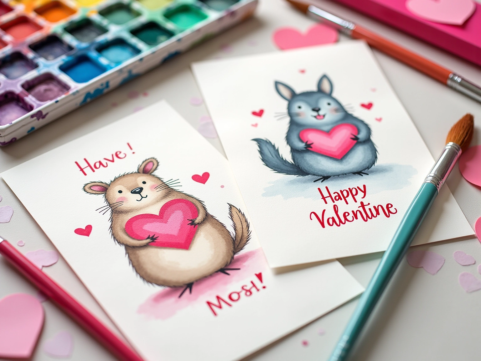 Whimsical Watercolor Valentine Cards