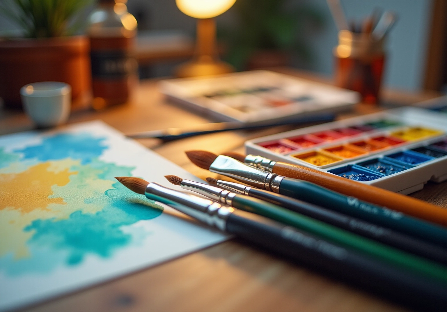 Winsor & Newton Watercolor Brushes in an Artist's Studio