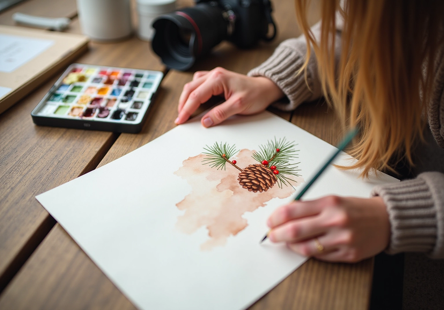 Winter Watercolor Project: Pine Cone and Berries Winter Watercolor Project: Pine Cone and Berries