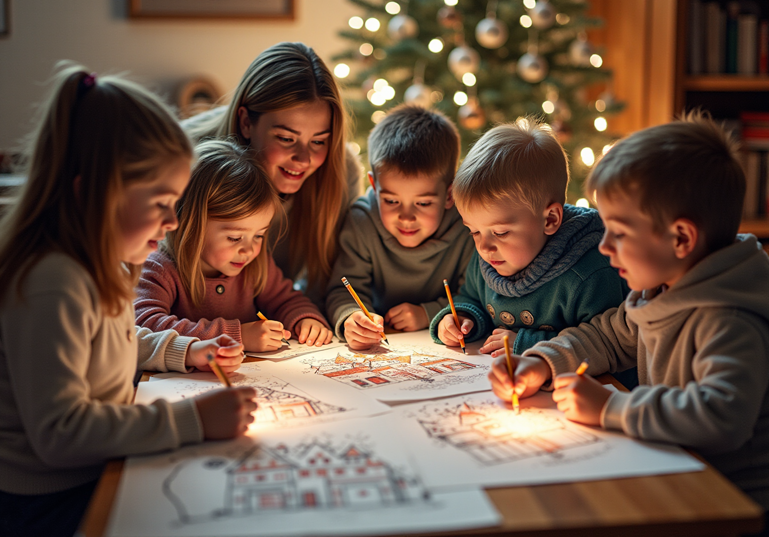 Family Bonding Over Winter Village Drawings Family Bonding Over Winter Village Drawings
