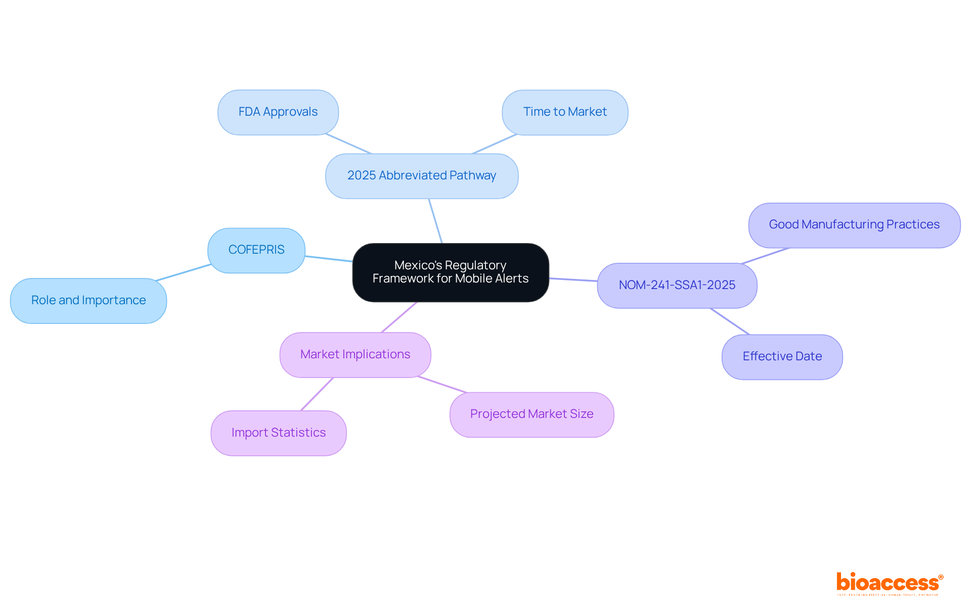 The central node represents the overall regulatory framework, while the branches show specific regulations and their implications. Each color-coded branch helps you easily identify different aspects of the regulatory landscape.
