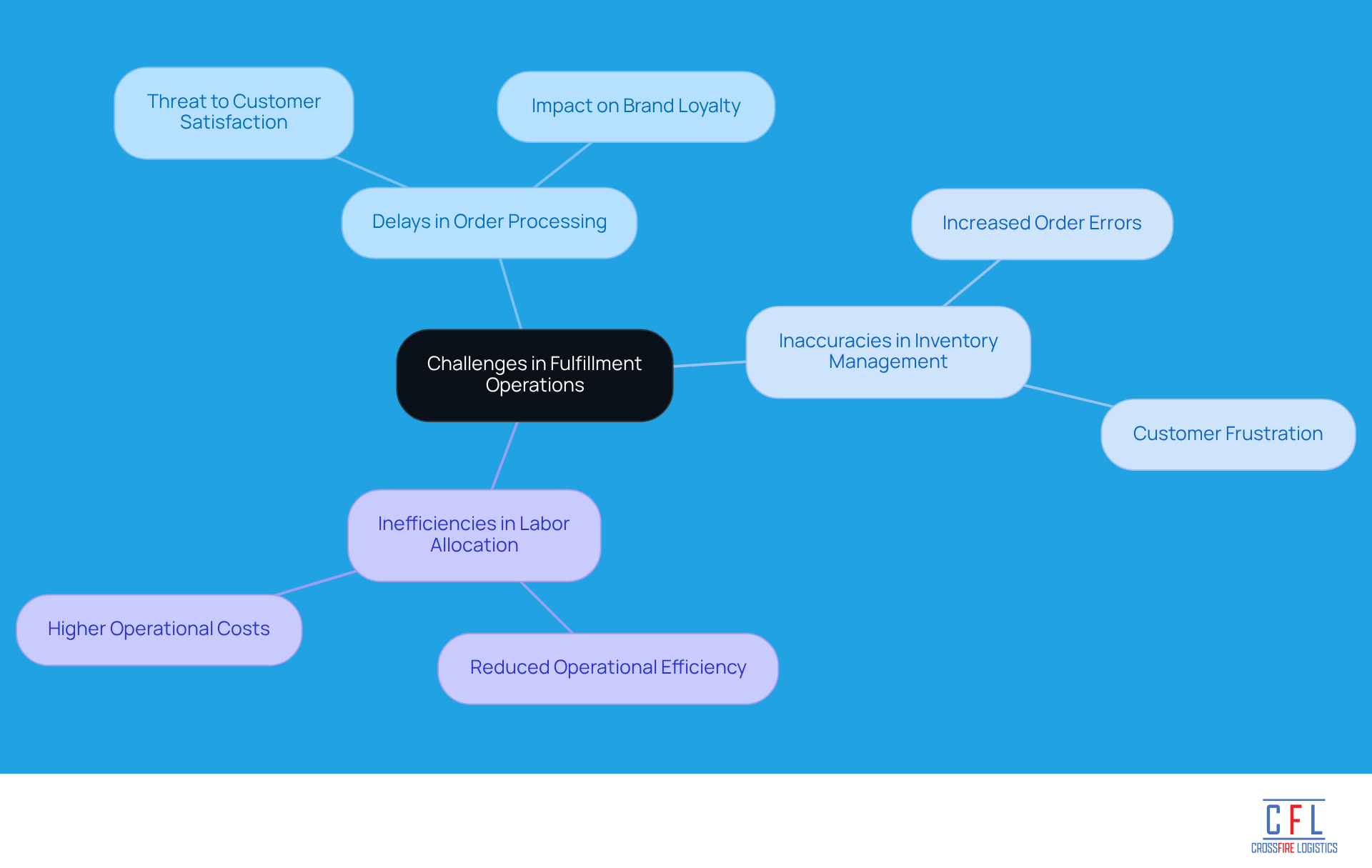 The central node represents the main topic, while the branches show specific challenges. Each sub-branch illustrates the consequences of these challenges on customer experience and operational efficiency.