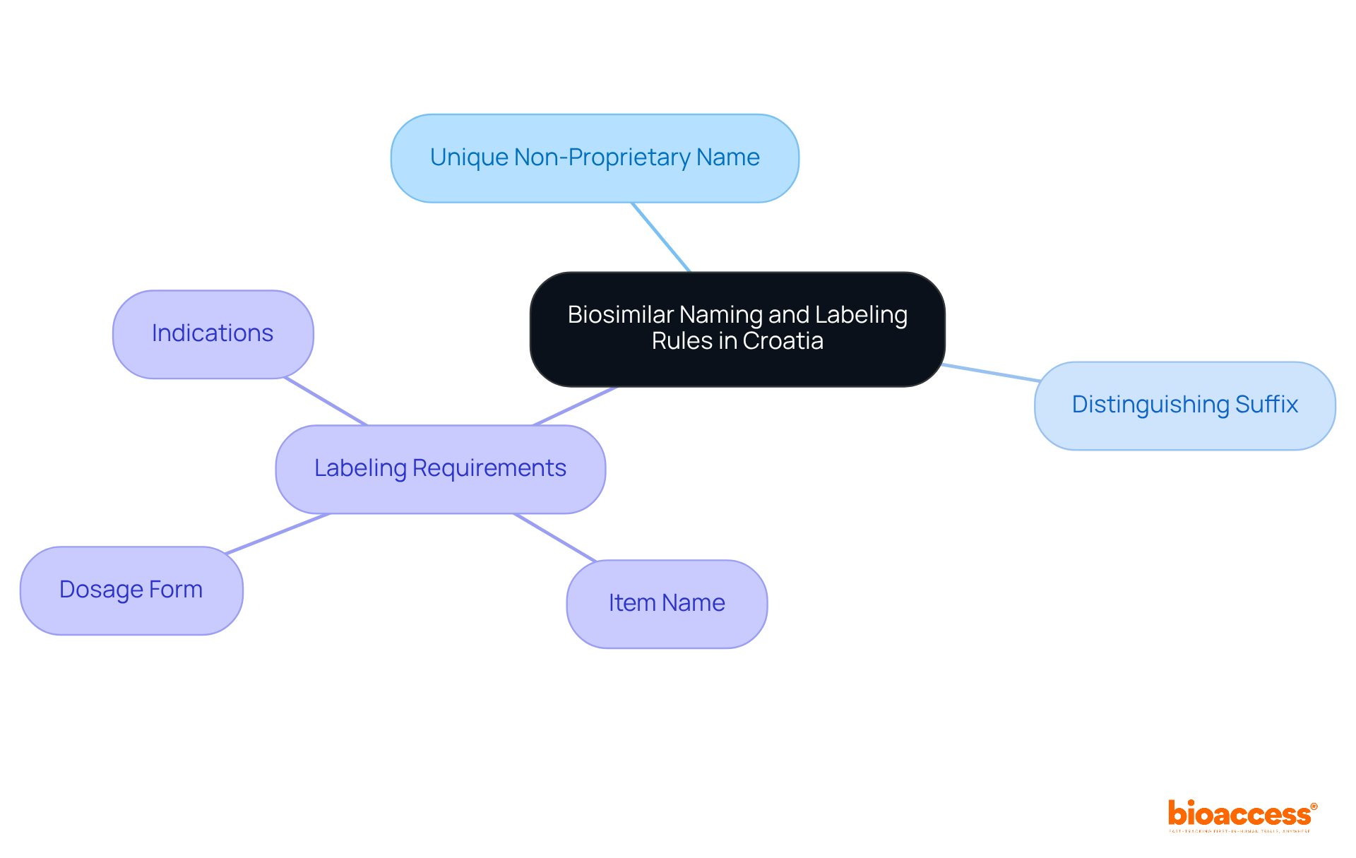 The central node represents the main topic, while the branches show the key components and requirements. Each color-coded branch helps you quickly identify different aspects of the rules.