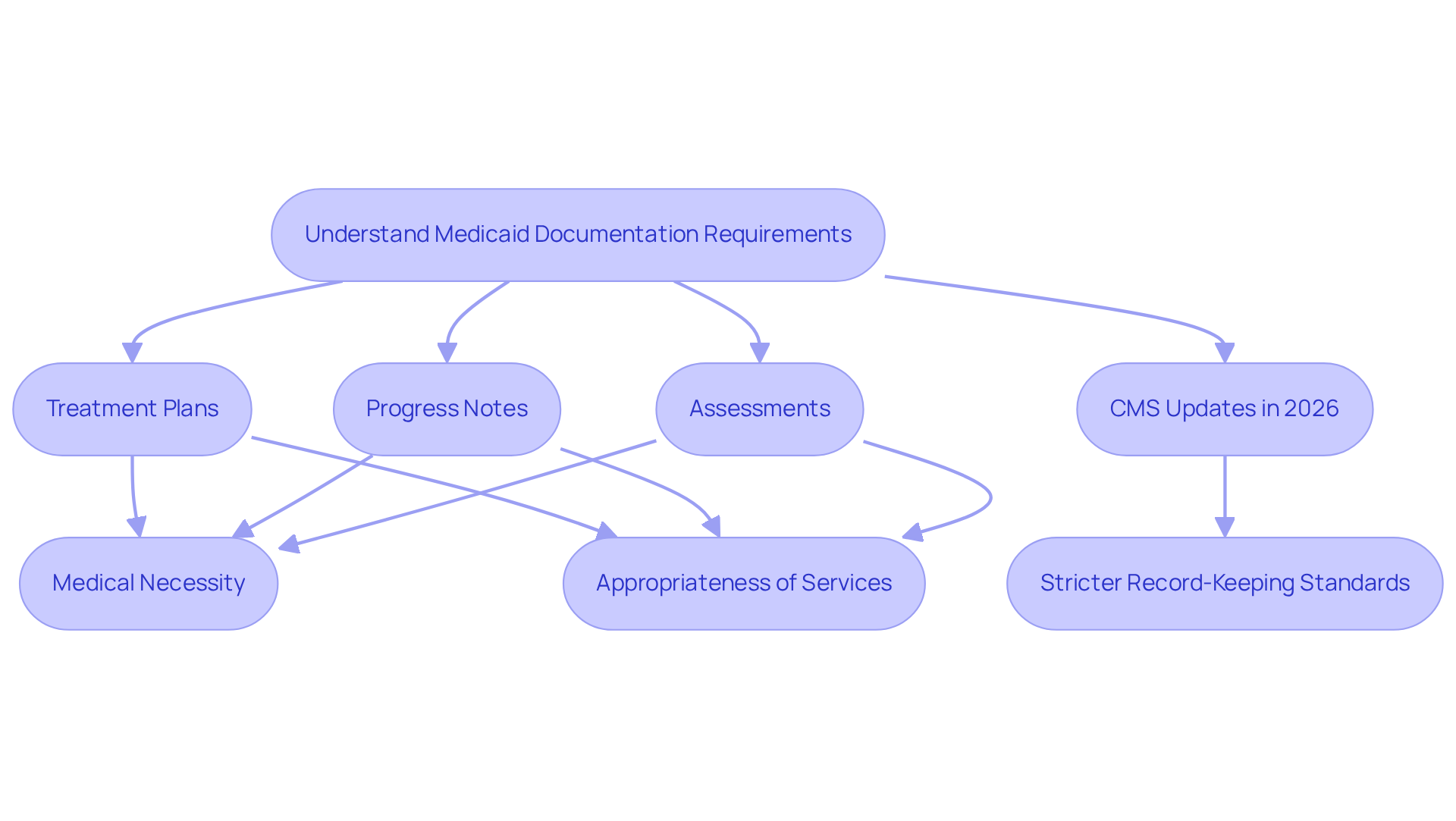 This flowchart guides you through the essential steps for understanding Medicaid documentation. Each box represents a key component or requirement, and the arrows show how they connect to ensure compliance and financial health.