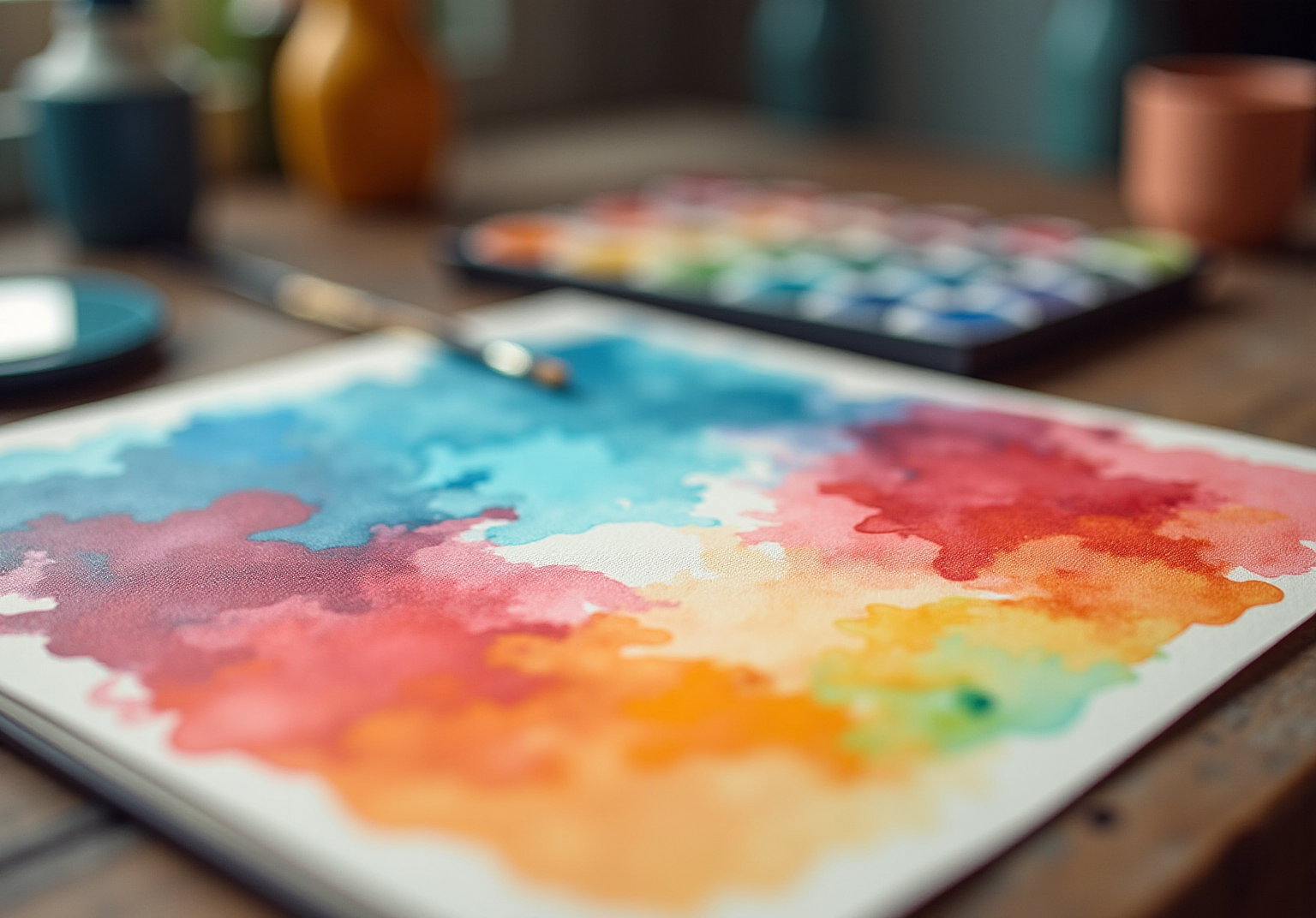 Artistic Workspace with Sennelier Watercolor Paper Artistic Workspace with Sennelier Watercolor Paper