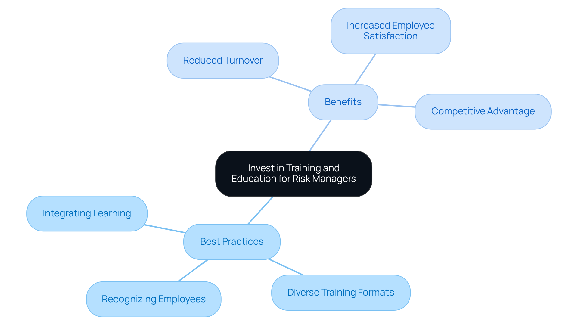 The central node represents the main focus on training. The branches show best practices and benefits, illustrating how investing in education can enhance risk management capabilities.