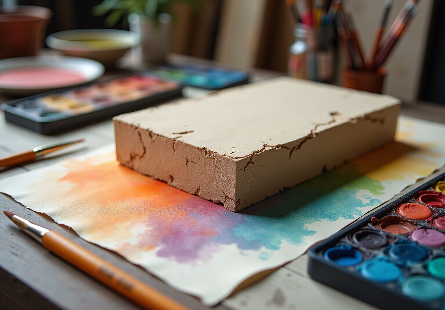 Artist's Workspace with Watercolor Block Artist's Workspace with Watercolor Block