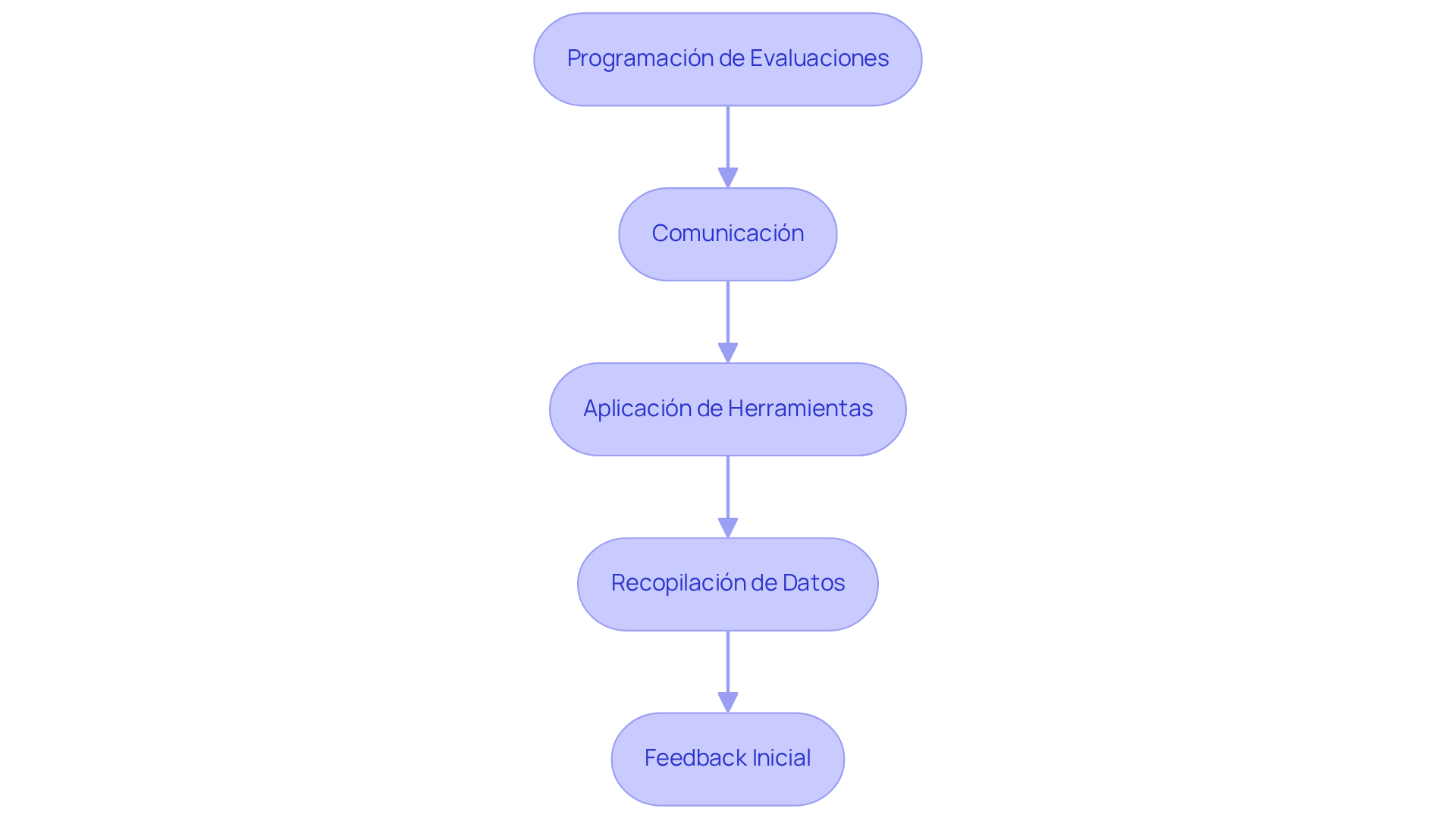 Cada cuadro representa un paso en el proceso de evaluación. Sigue las flechas para ver cómo cada etapa se conecta con la siguiente, asegurando que se sigan todos los pasos para una evaluación efectiva.
