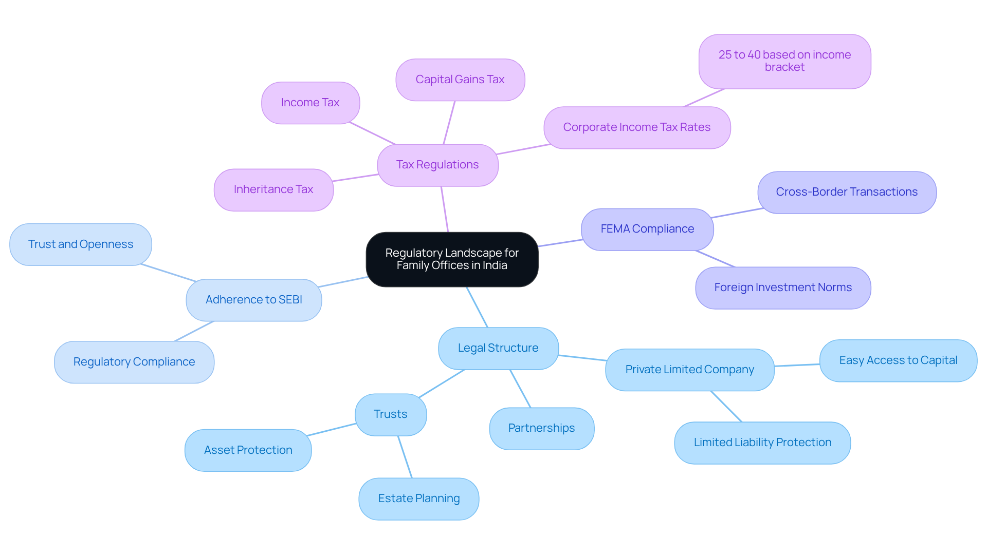 At the center, you'll find the main theme of regulatory considerations. Each branch represents a key factor, with further details branching out to give you a clearer picture of what you need to manage effectively. At the center, you'll find the main theme of regulatory considerations. Each branch represents a key factor, with further details branching out to give you a clearer picture of what you need to manage effectively.