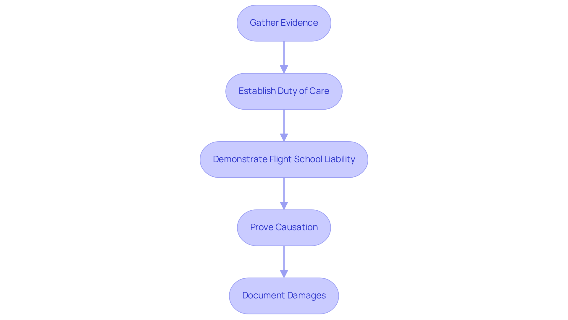 Each box represents a crucial step in the process of proving negligence. Follow the arrows to see how each step builds on the previous one, guiding you through the necessary actions to take after an aviation accident.