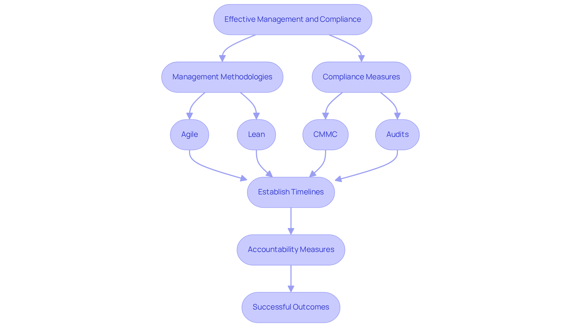 This flowchart outlines the steps organizations should take to ensure compliance and manage project timelines effectively. Follow the arrows to see how management methodologies and compliance measures lead to successful project outcomes.