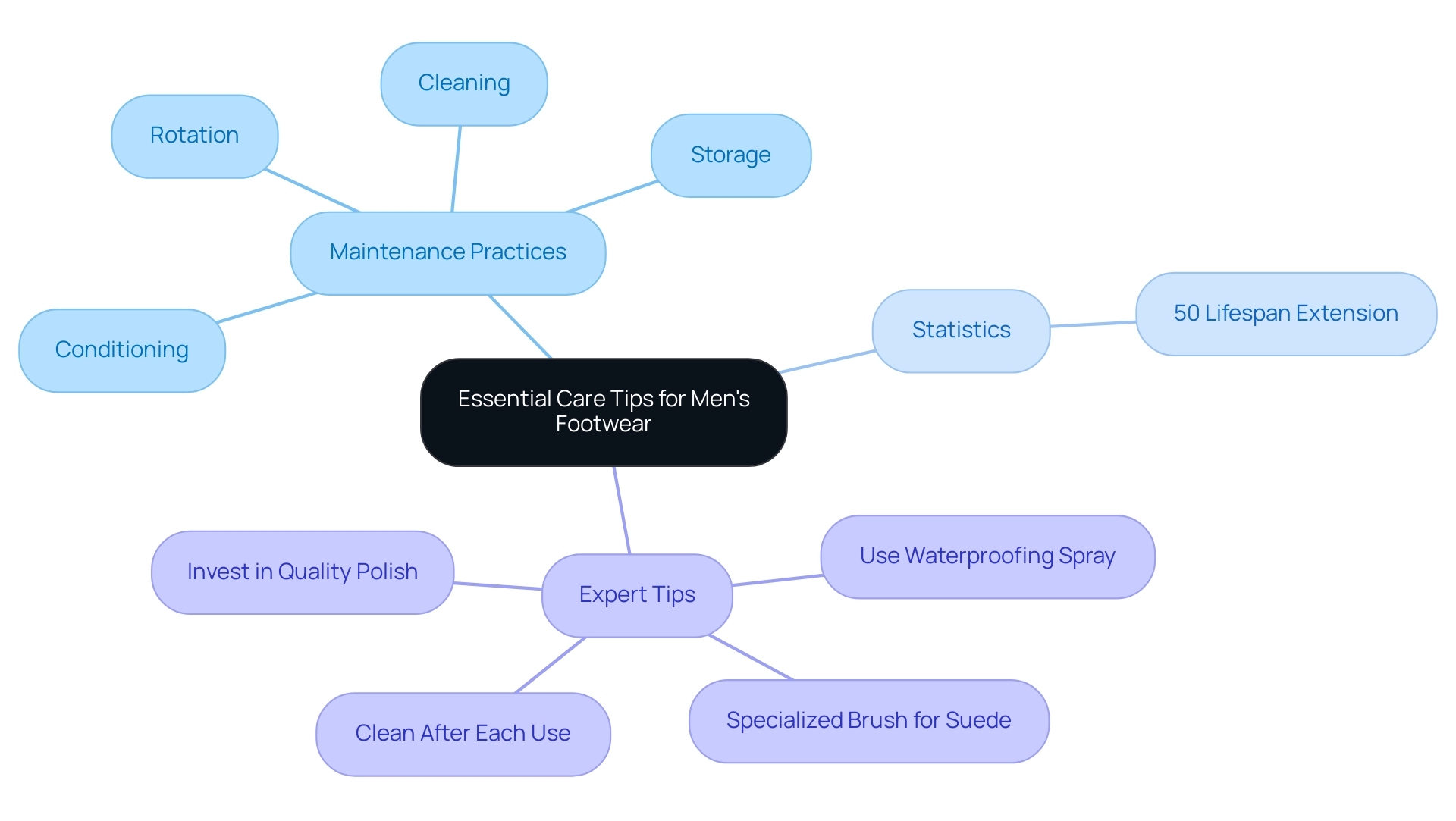 The central node represents the overall topic, with branches indicating key areas of care (maintenance practices, statistics, and expert tips).