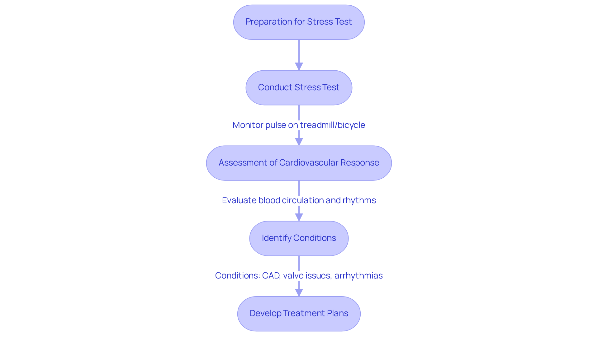 This flowchart outlines the steps involved in a stress test. Start with preparation, move through the test itself, and see how healthcare providers assess results to identify conditions and create treatment plans. This flowchart outlines the steps involved in a stress test. Start with preparation, move through the test itself, and see how healthcare providers assess results to identify conditions and create treatment plans.