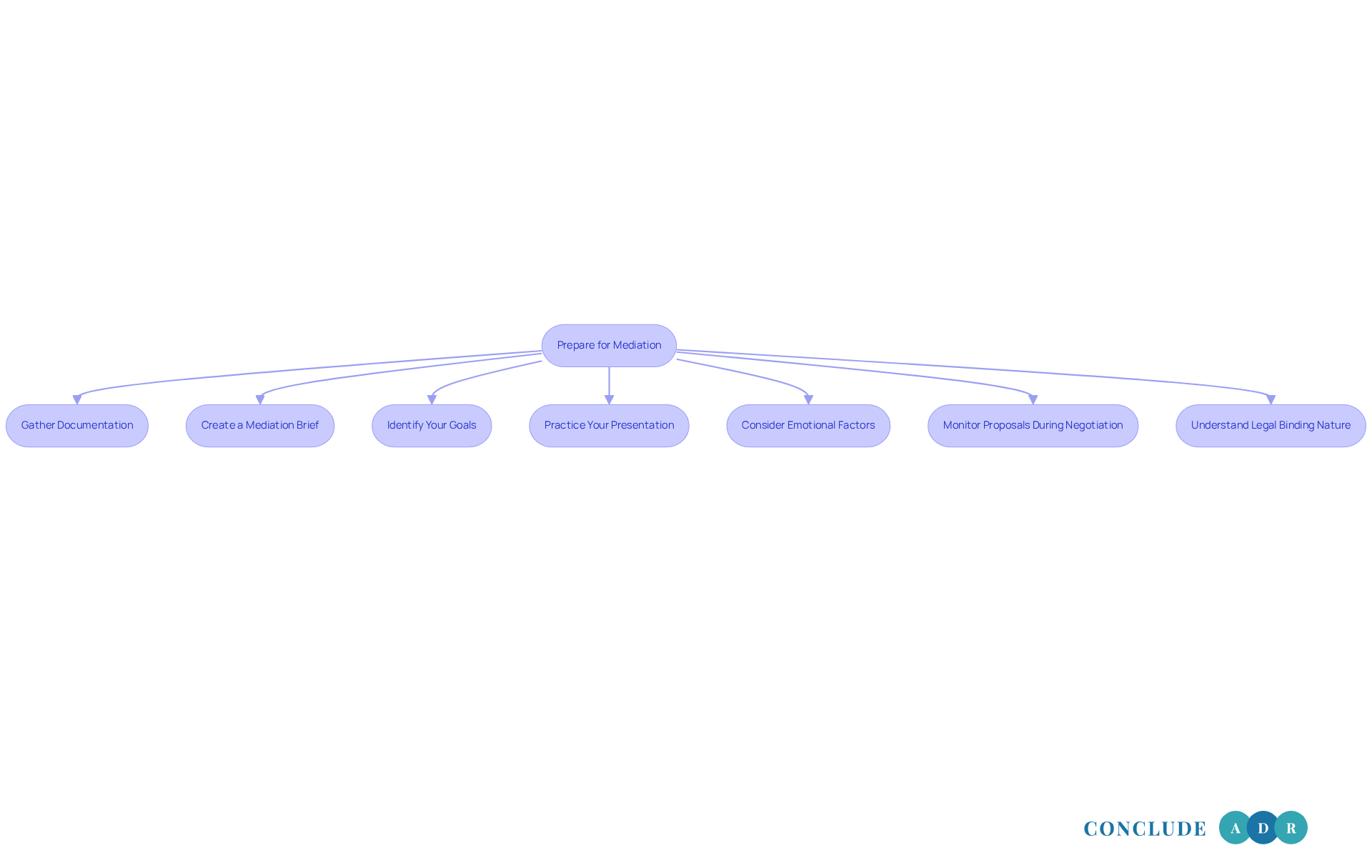 Follow the arrows to see each step in preparing for mediation. Each box represents an important action to take, helping you navigate salary conflicts effectively.