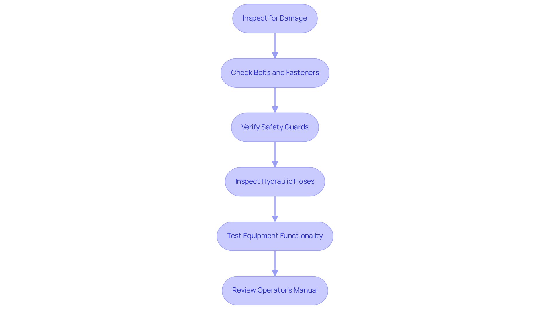 Each box represents a crucial step in ensuring the safety and functionality of the equipment. Follow the arrows to see the order in which these checks should be performed. Each box represents a crucial step in ensuring the safety and functionality of the equipment. Follow the arrows to see the order in which these checks should be performed.