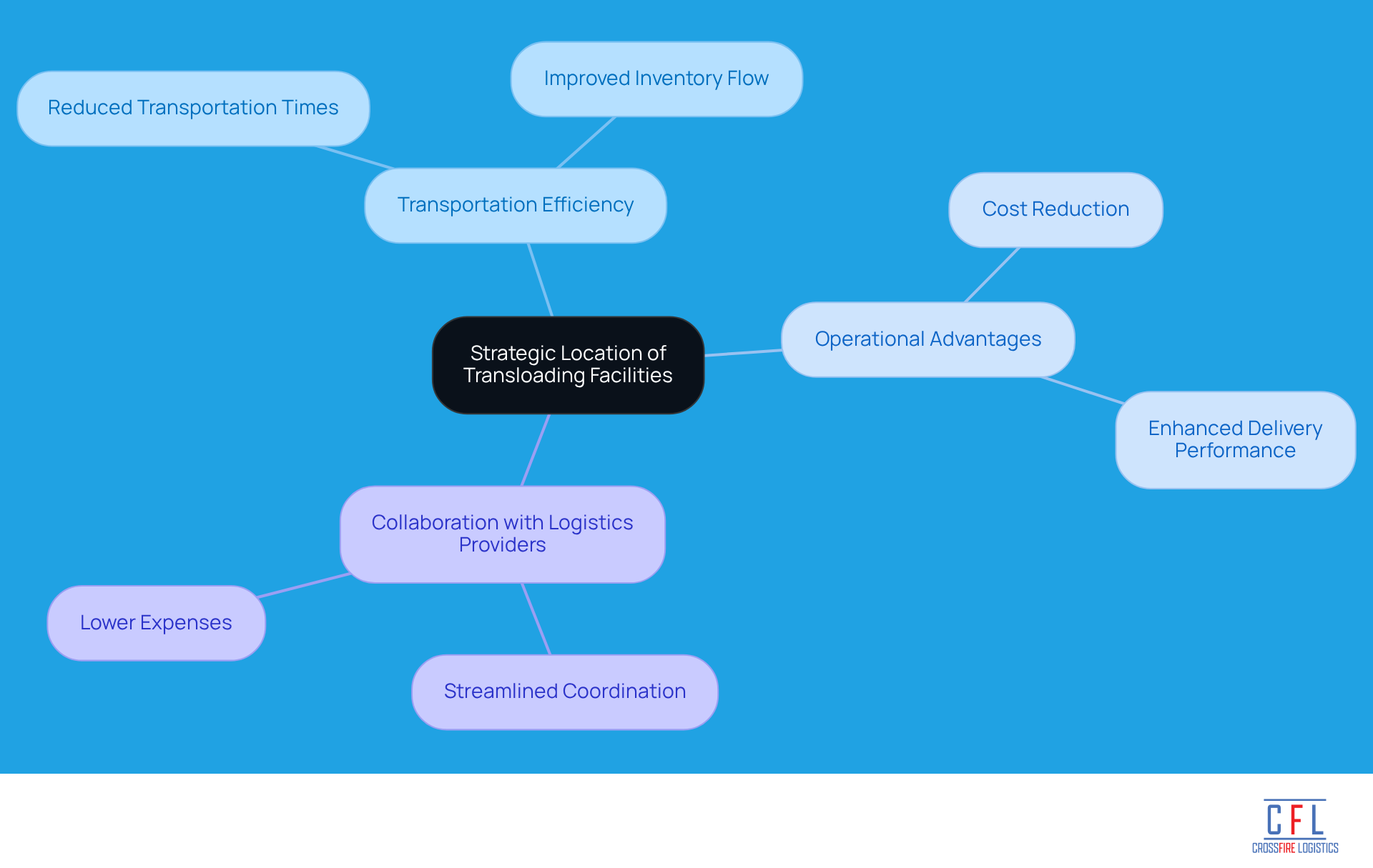 The central idea is the strategic location of transloading facilities. Each branch represents a key benefit or concept related to this strategy, helping you see how they all connect and contribute to logistics performance.