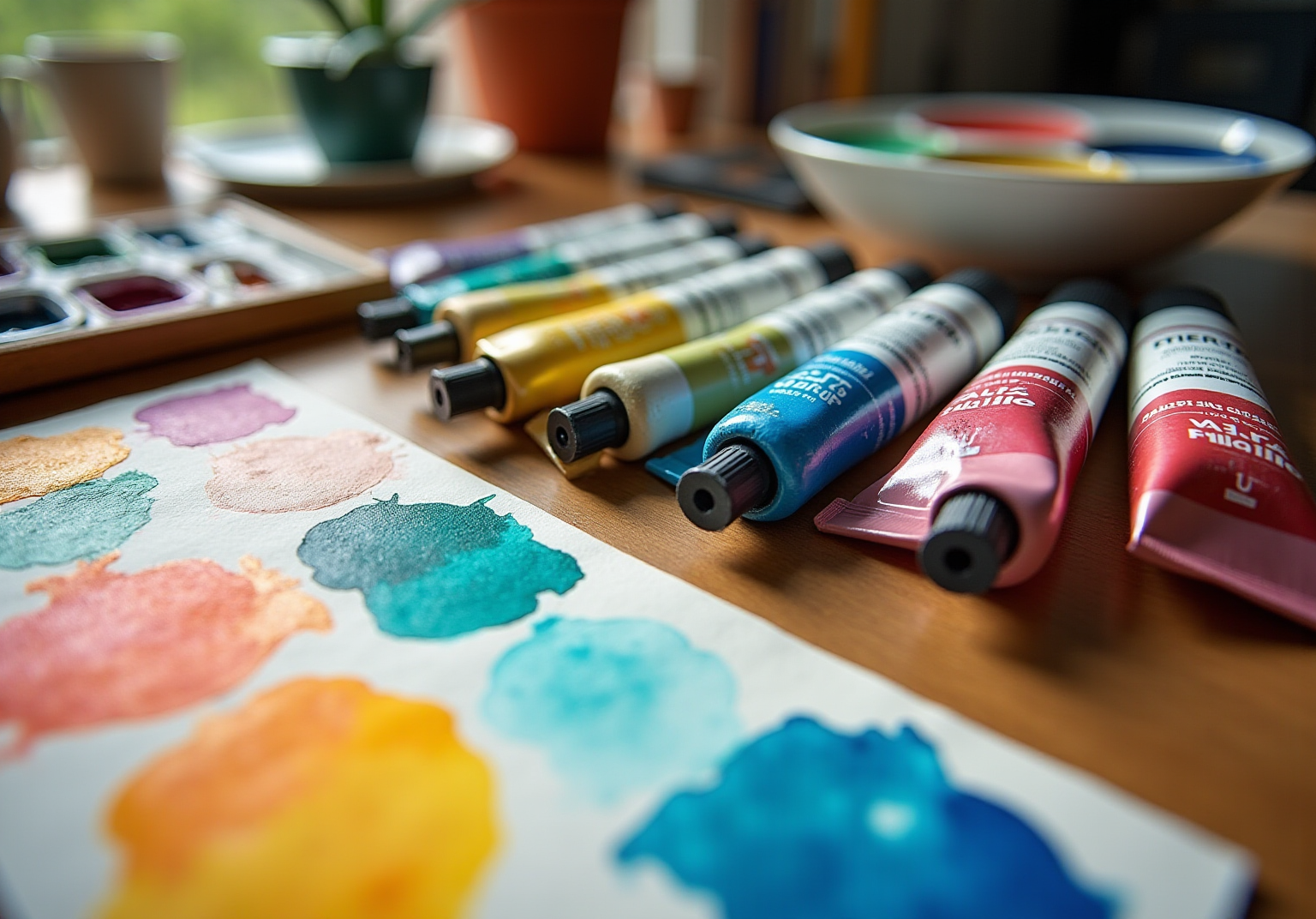 Art Philosophy Watercolor Tubes in Creative Workspace Art Philosophy Watercolor Tubes in Creative Workspace