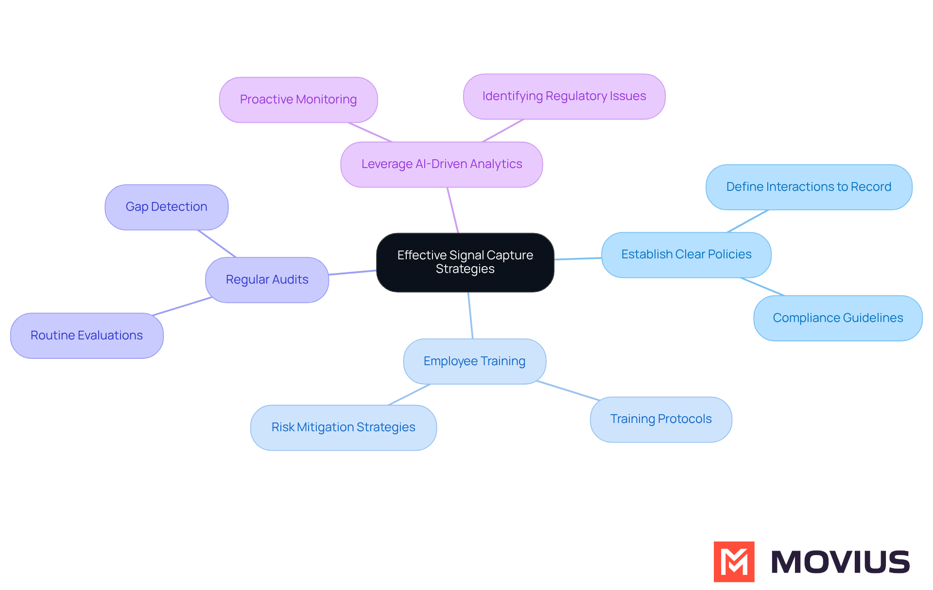 The center represents the main strategy, and the branches show key practices that organizations should implement. Each practice is essential for ensuring compliance and avoiding penalties.