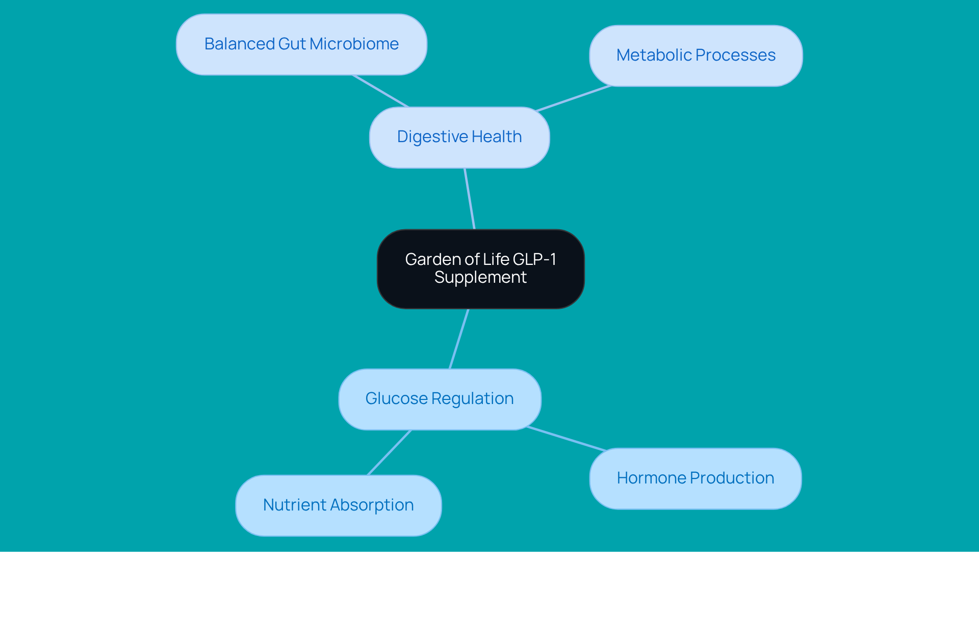 The central node represents the supplement, while the branches show its key benefits. Each sub-branch highlights specific aspects contributing to glucose regulation and digestive wellness. The central node represents the supplement, while the branches show its key benefits. Each sub-branch highlights specific aspects contributing to glucose regulation and digestive wellness.