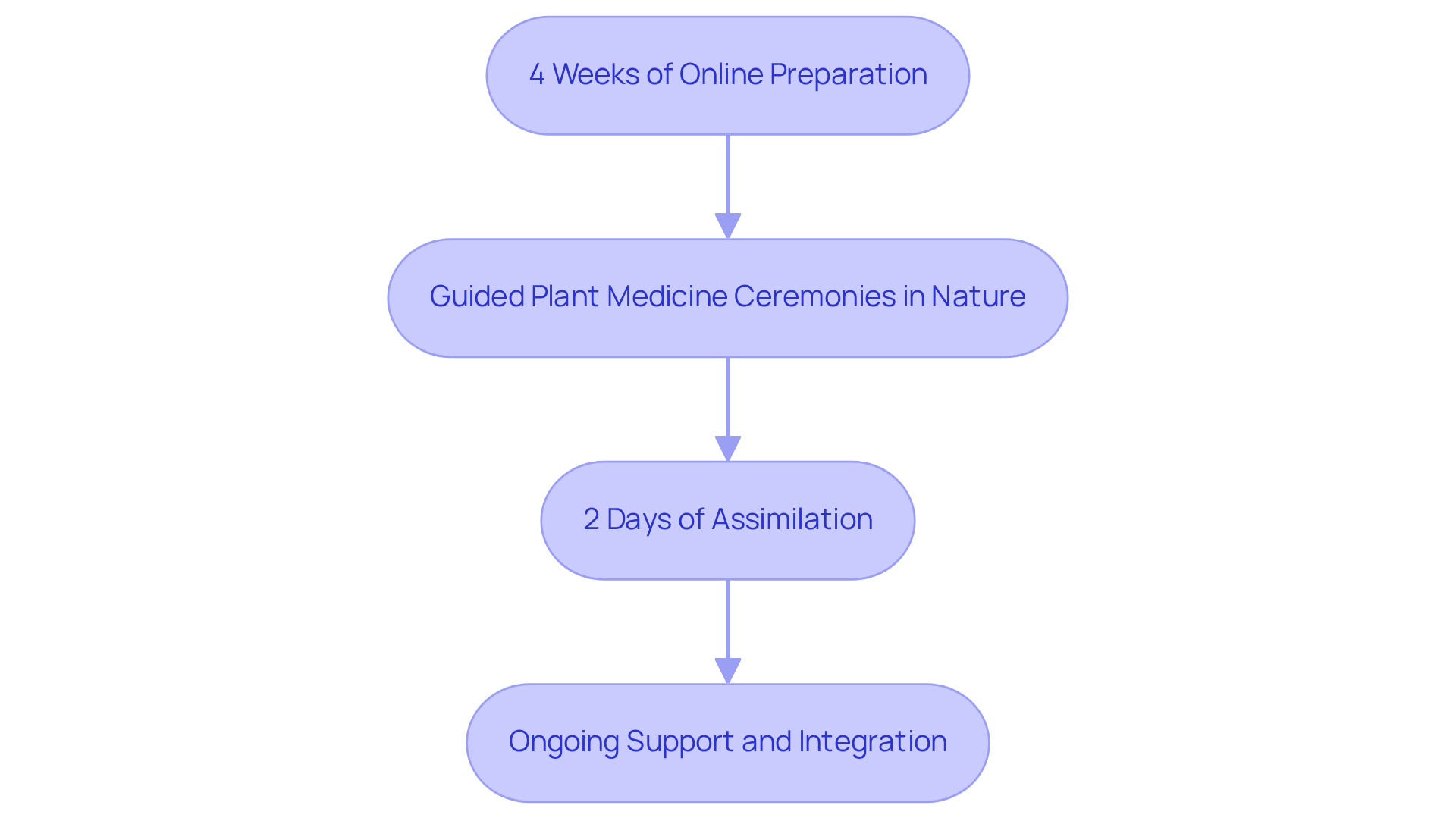Each box represents a stage in the program. Follow the arrows to see how each part connects and builds upon the previous one, guiding you through the transformative experience.