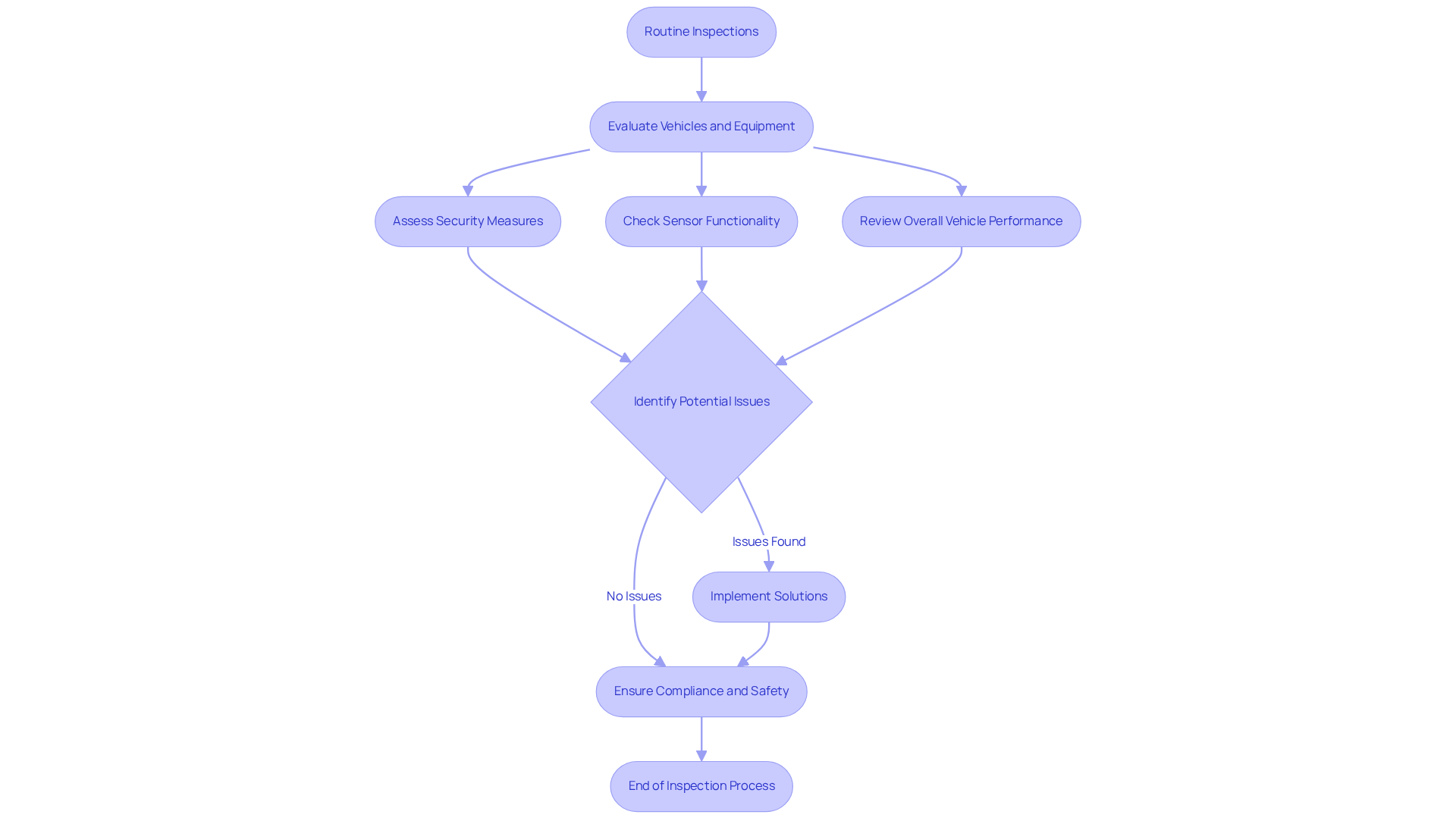 Each box represents a step in the inspection process. Follow the arrows to see how each step leads to maintaining safety standards and operational efficiency.