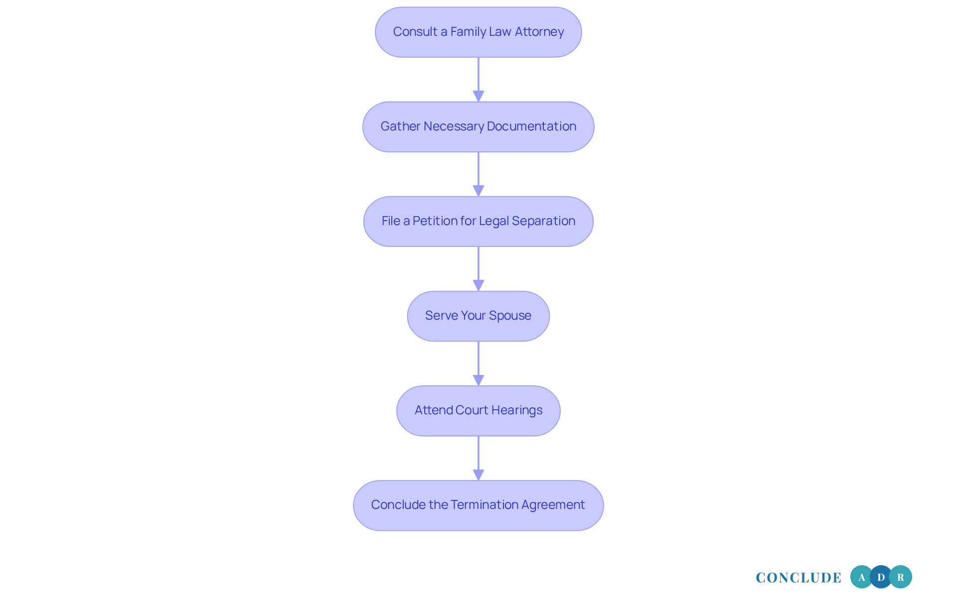 Each box represents a step you need to take in the separation process. Follow the arrows to see how each step leads to the next, guiding you through this challenging time.