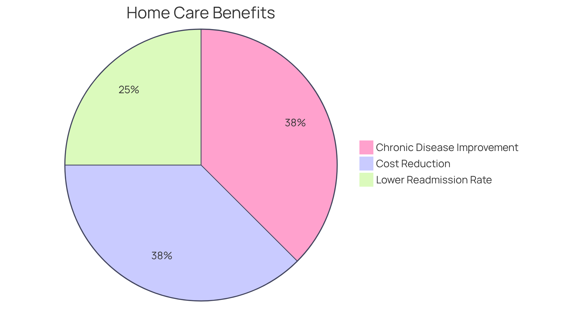 Each slice of the pie shows a different benefit of receiving home care after a hospital stay. The larger the slice, the more significant the impact on recovery and costs.