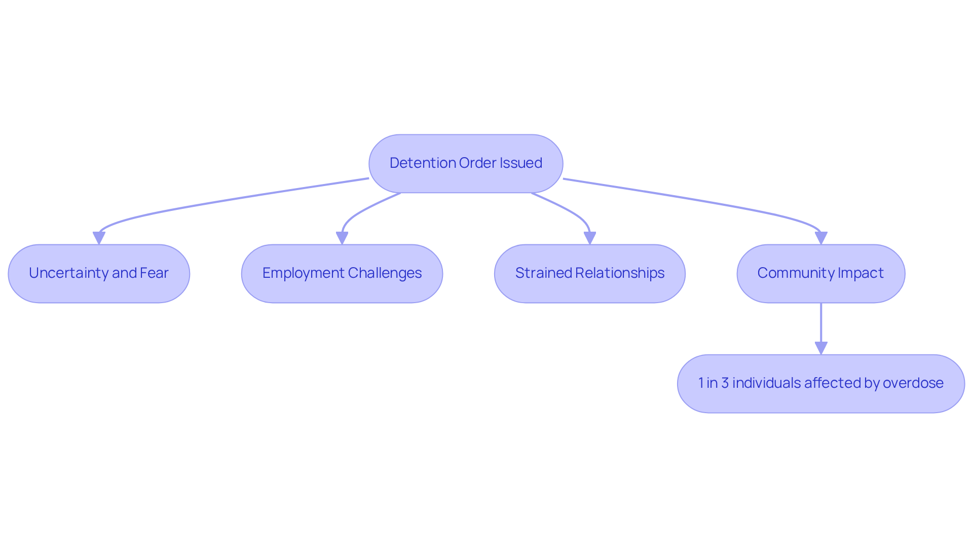 This flowchart illustrates how a detention order can lead to various challenges in life. Each box represents a consequence or area affected, and the arrows show how these issues are interconnected. Follow the flow to see how one situation can lead to multiple outcomes. This flowchart illustrates how a detention order can lead to various challenges in life. Each box represents a consequence or area affected, and the arrows show how these issues are interconnected. Follow the flow to see how one situation can lead to multiple outcomes.