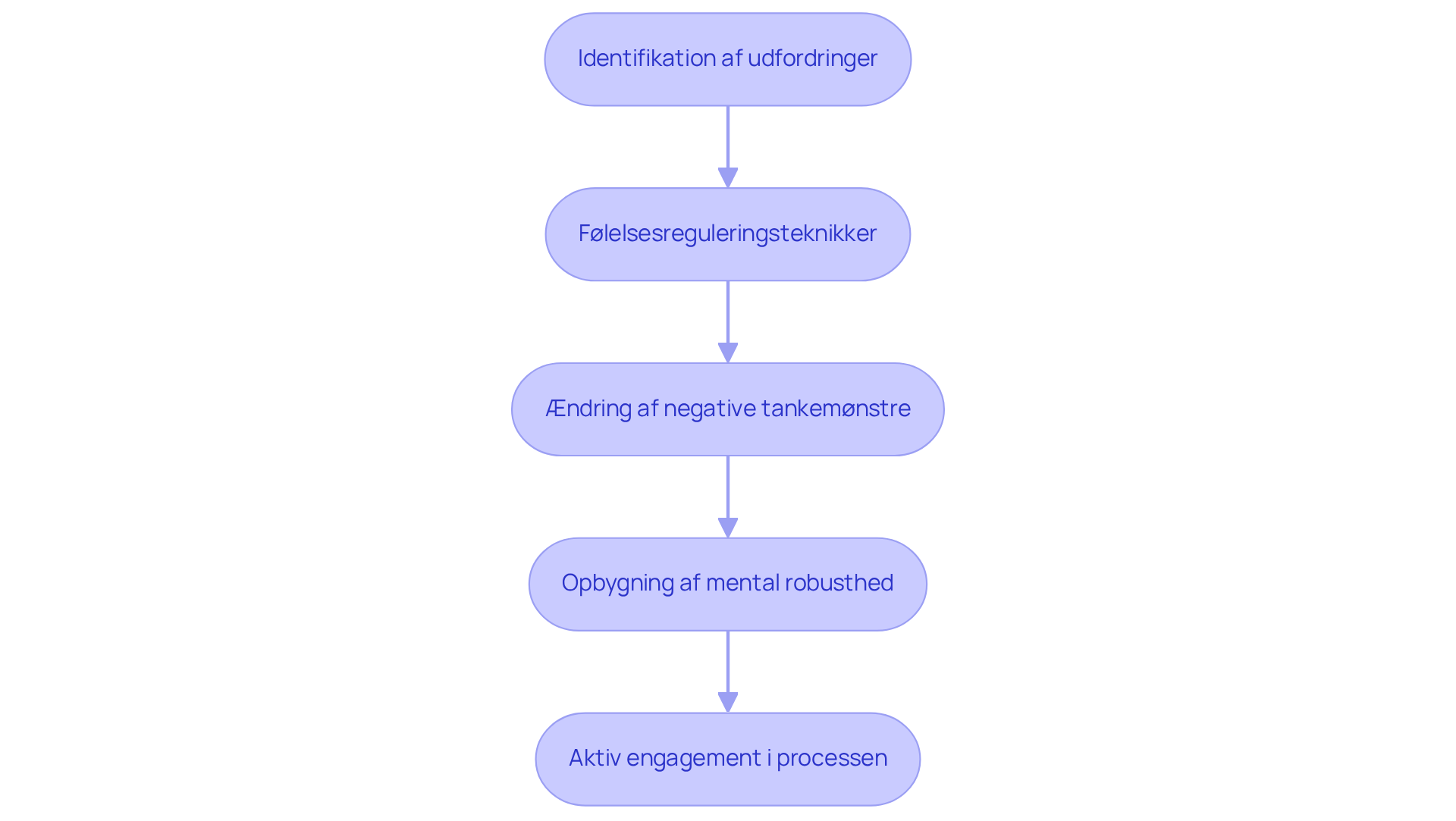 Hver boks repræsenterer et trin i terapien. Følg pilene for at se, hvordan man bevæger sig gennem de forskellige faser af TDP terapi.