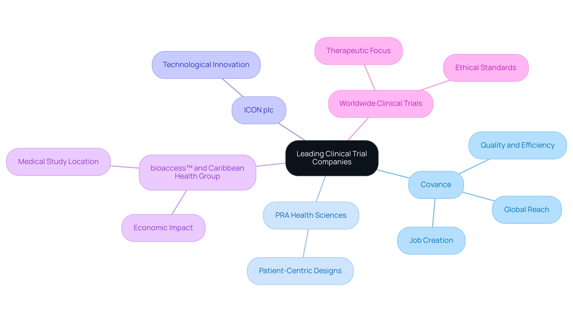 Each branch represents a company, and the sub-branches outline their specific contributions and characteristics.