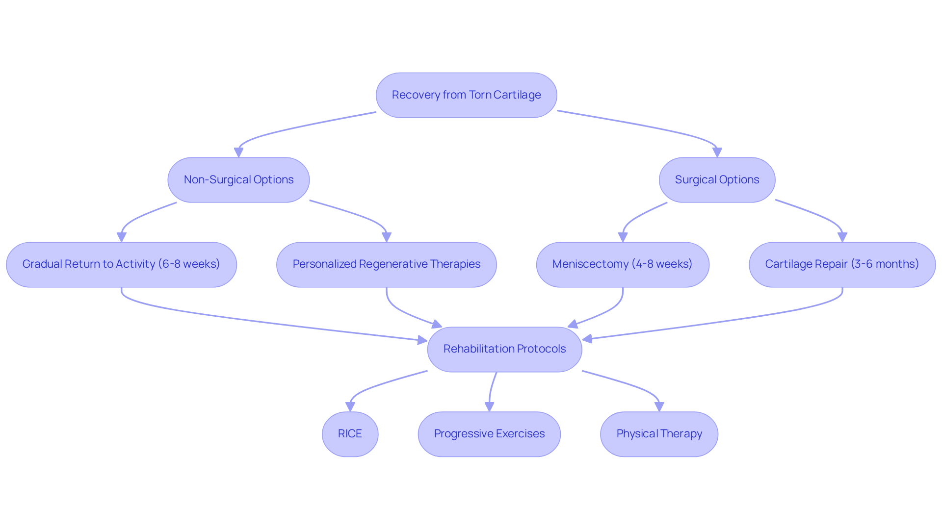 This flowchart outlines the steps in recovering from torn cartilage. Follow the arrows to see how treatment options lead to rehabilitation protocols, helping you understand the journey to optimal healing.