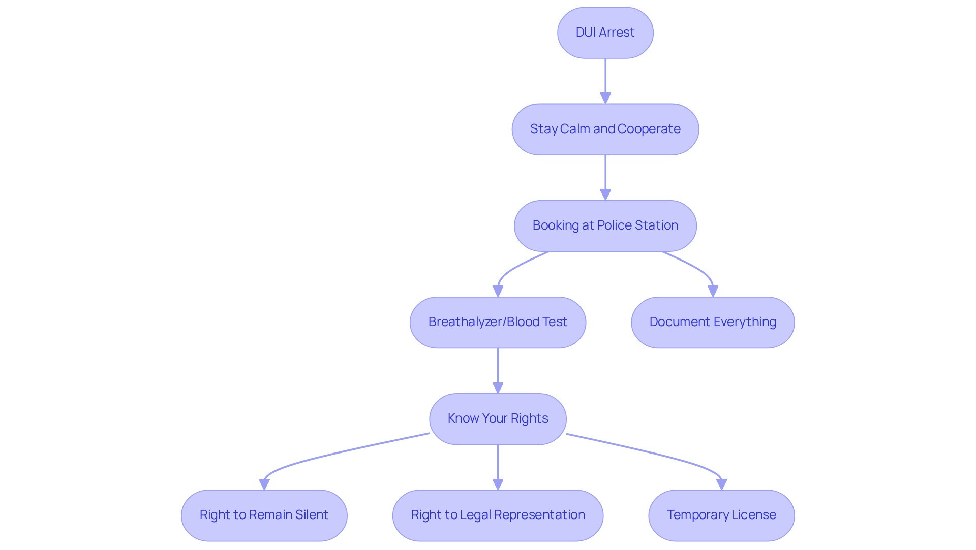 This flowchart guides you through the process after a DUI arrest. Follow the arrows to see what to do next and understand your rights at each step.