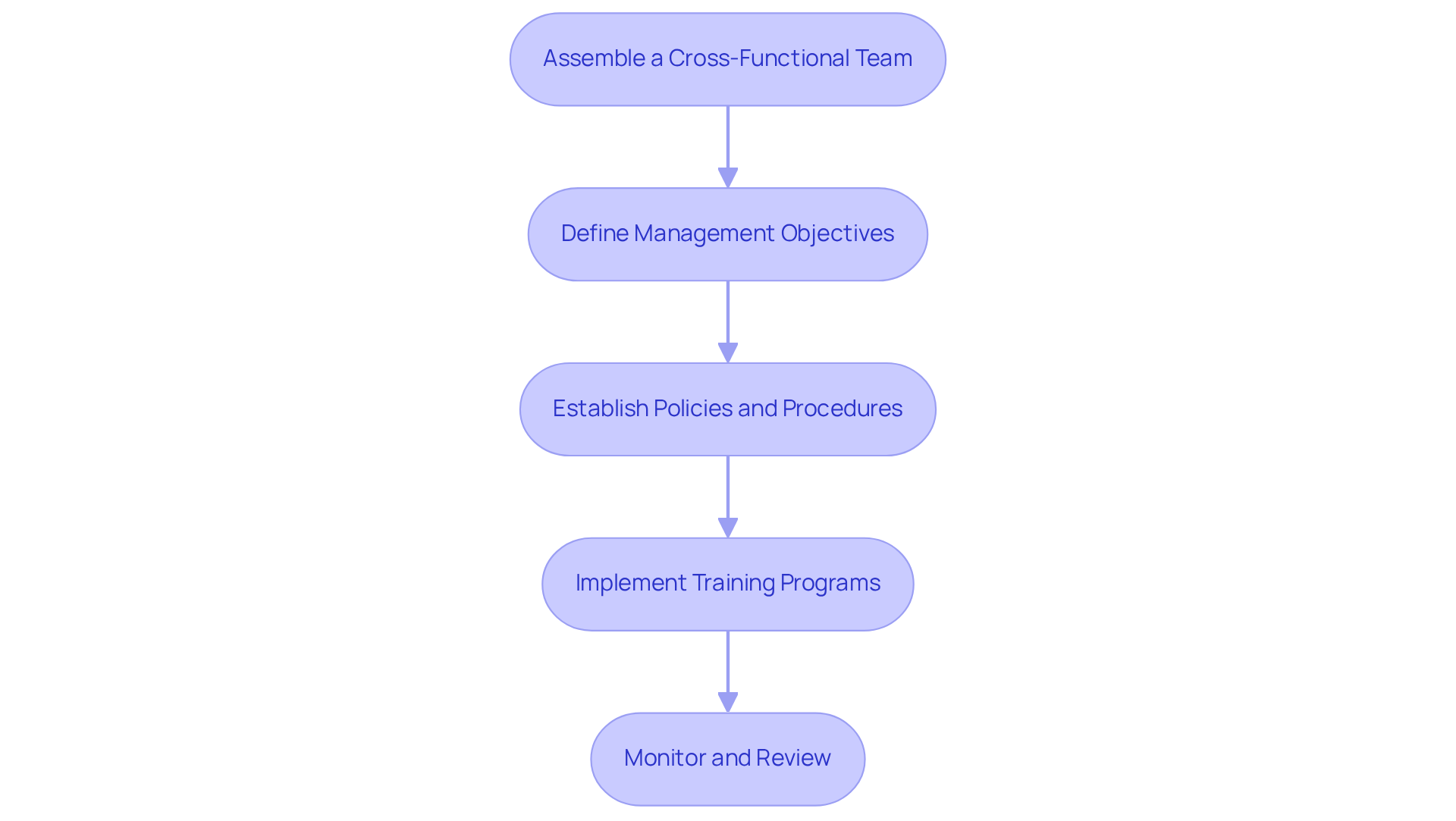 Each box represents a crucial step in building an AI governance framework. Follow the arrows to see how each step leads to the next, ensuring a comprehensive approach to responsible AI management.