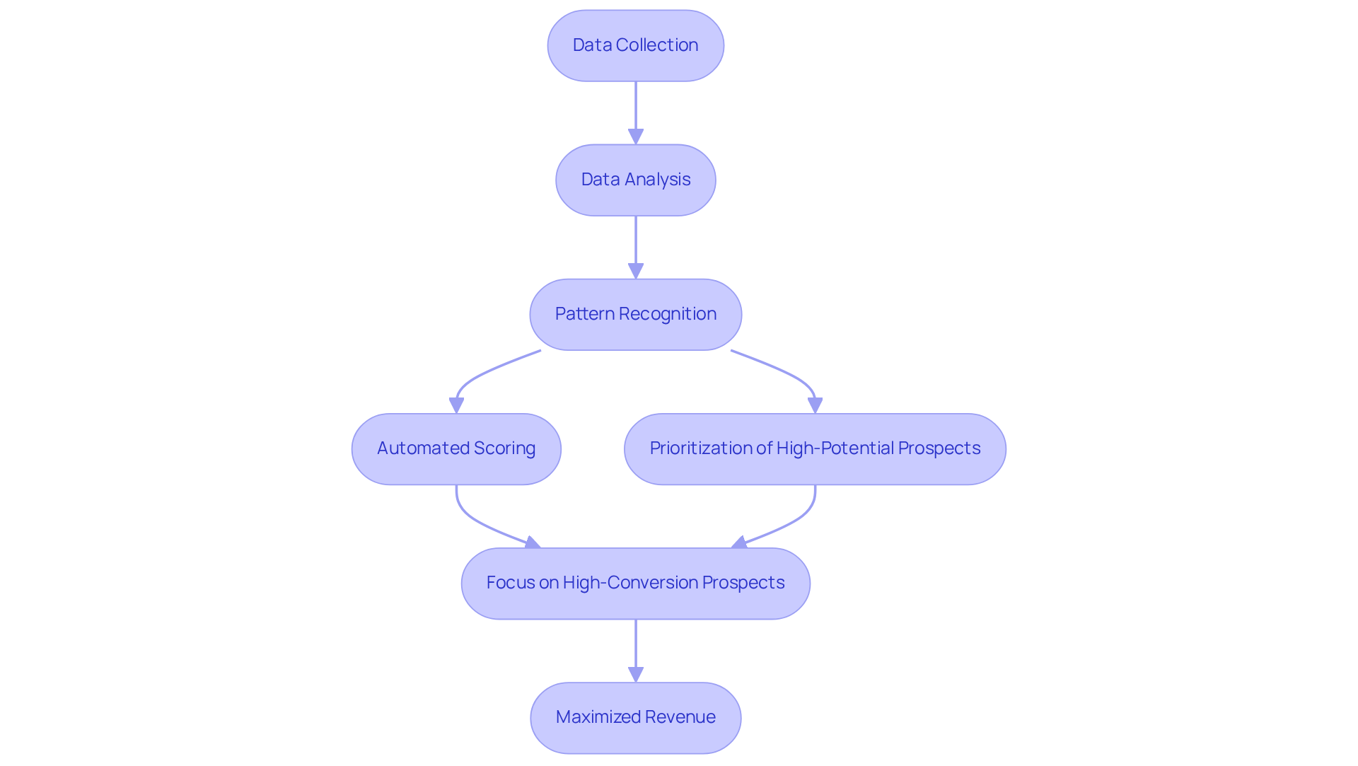 This flowchart shows how advanced algorithms work in lead discovery. Each step represents a part of the process, from collecting data to maximizing revenue by focusing on the best prospects. This flowchart shows how advanced algorithms work in lead discovery. Each step represents a part of the process, from collecting data to maximizing revenue by focusing on the best prospects.