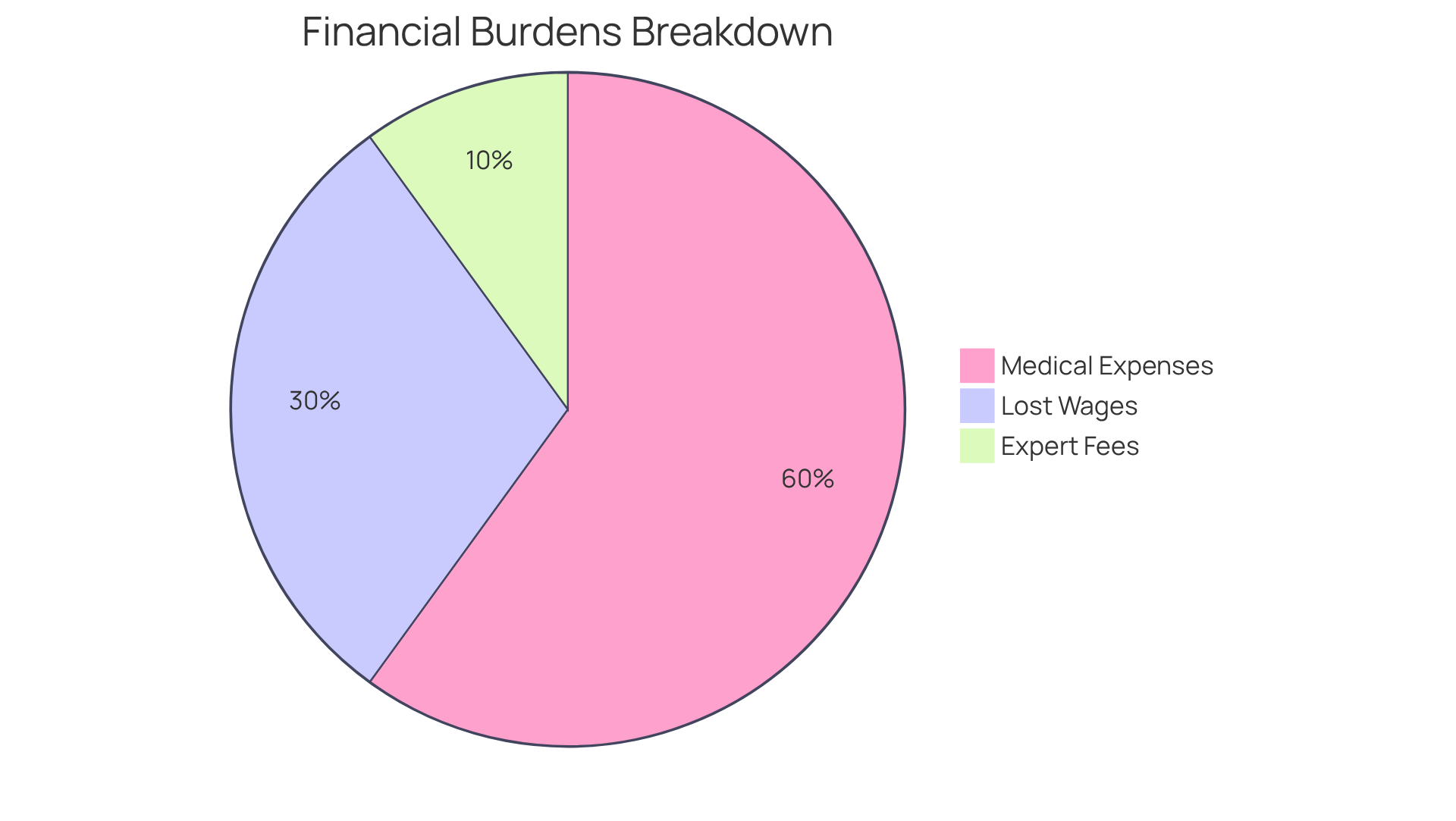This pie chart shows how different costs contribute to the overall financial burden after an aviation accident. Each slice represents a type of expense - the larger the slice, the more significant that cost is in relation to the total. This pie chart shows how different costs contribute to the overall financial burden after an aviation accident. Each slice represents a type of expense - the larger the slice, the more significant that cost is in relation to the total.