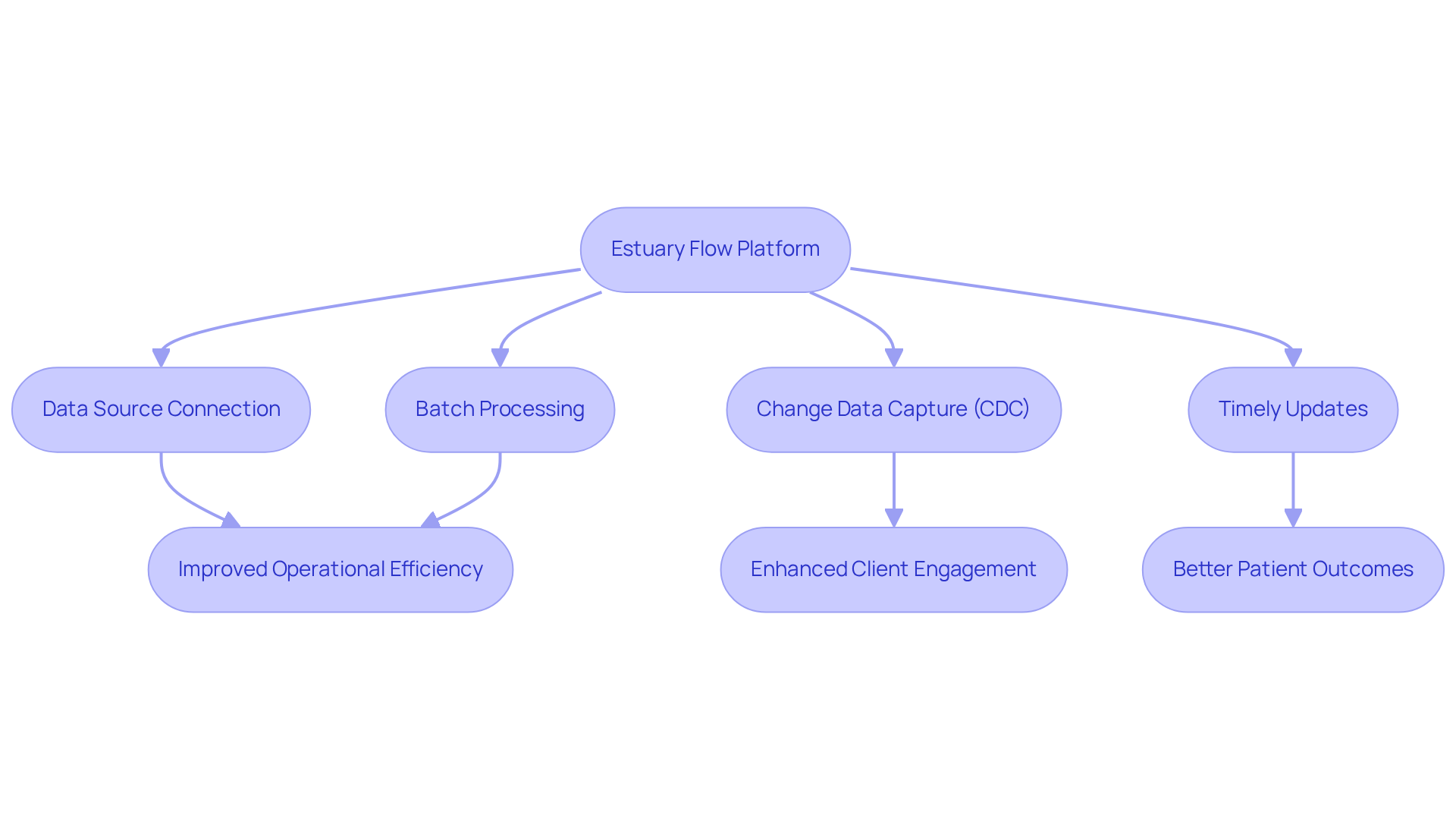 Follow the arrows to see how the Estuary Flow platform connects data sources and enhances healthcare outcomes through its features.