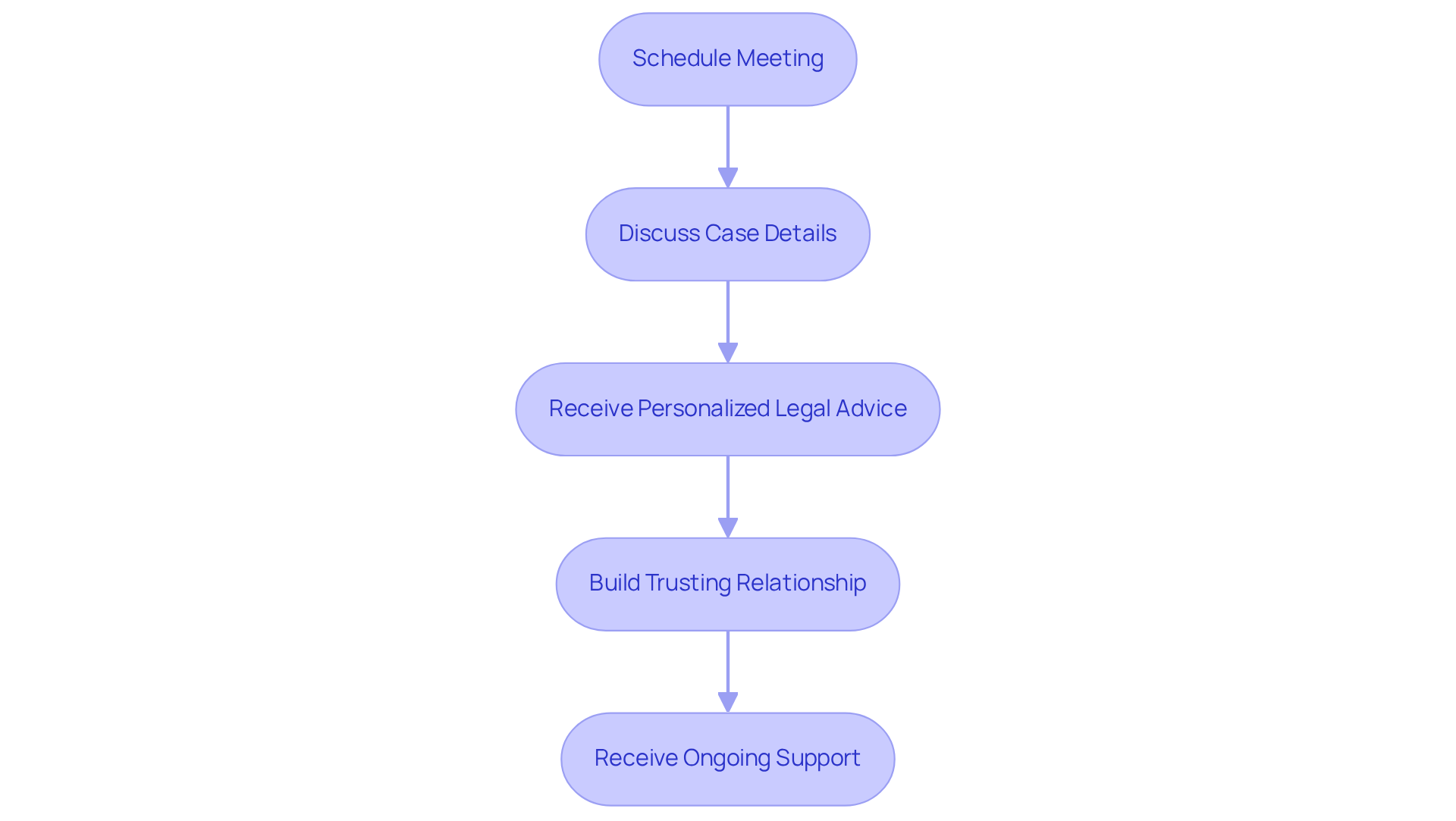 Follow the flow from scheduling your meeting to receiving ongoing support. Each step shows how we guide you through emotional and legal challenges—you're not alone in this journey.