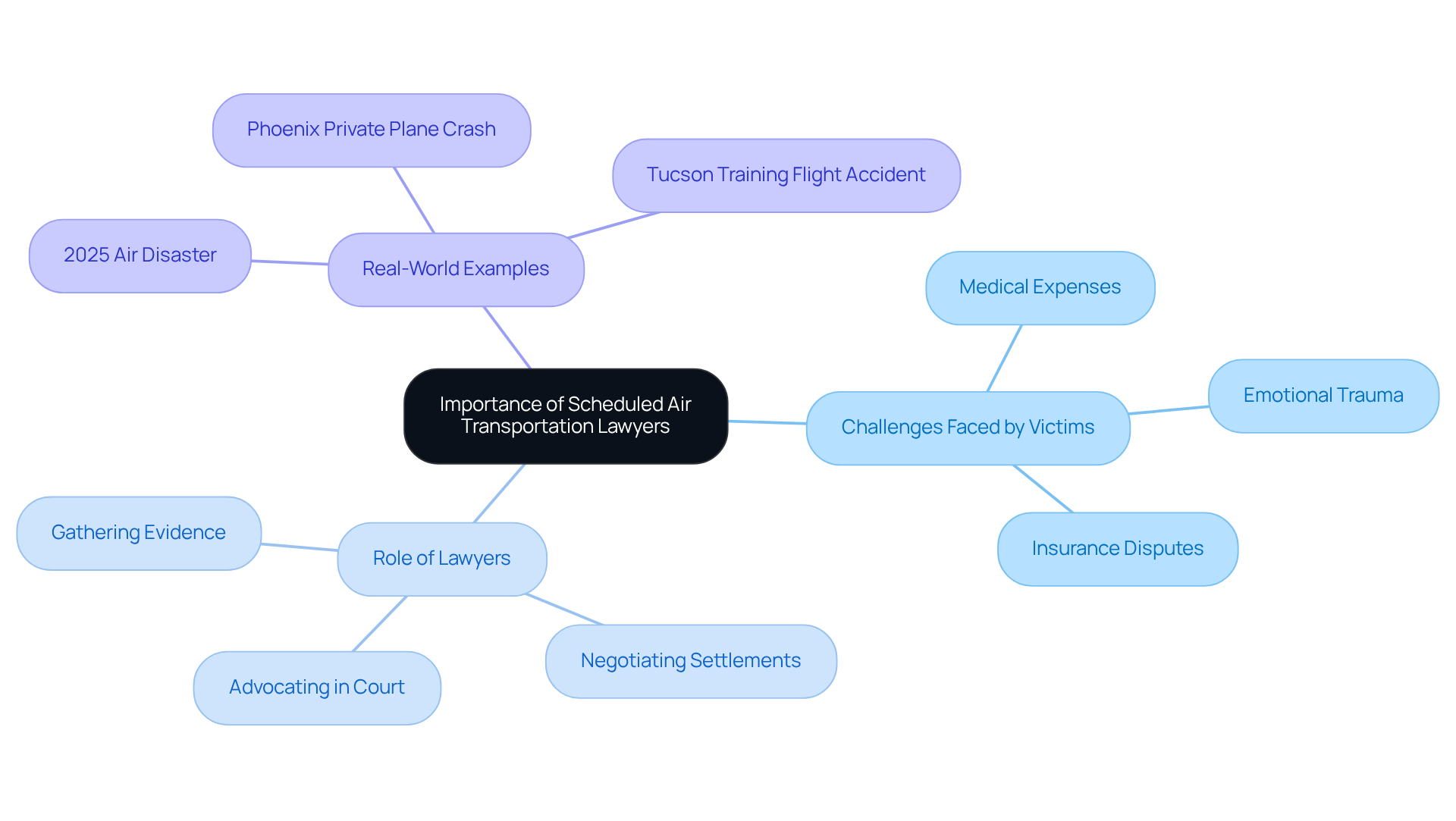 The central node represents the main topic, while the branches illustrate the various challenges victims face, the critical roles lawyers play, and real-world examples of their impact. Follow the branches to understand how these elements are interconnected.