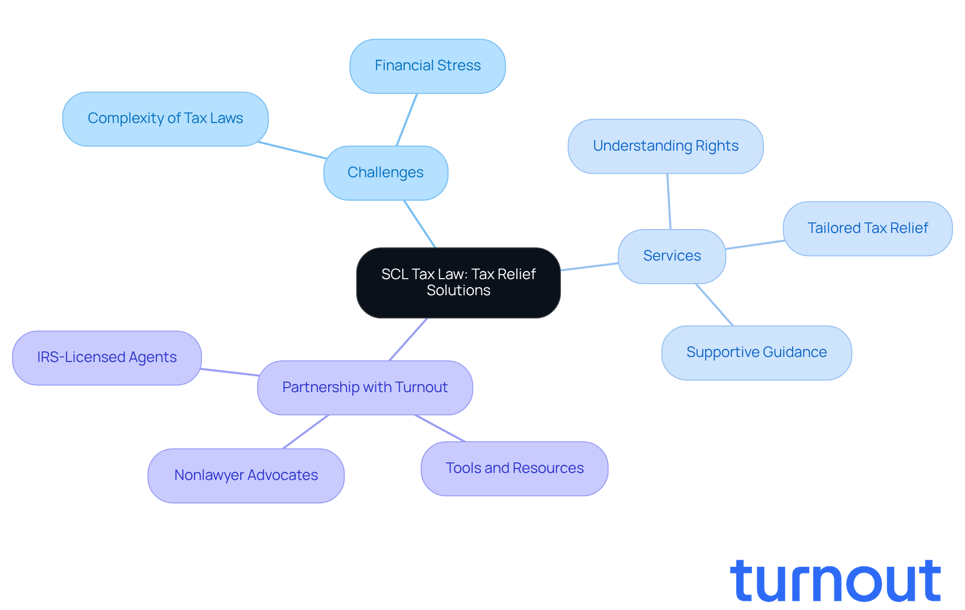 The central node represents the main focus on tax relief for individuals with disabilities. Each branch shows different aspects of the support provided, from challenges to specific services and partnerships, helping you see how everything connects.