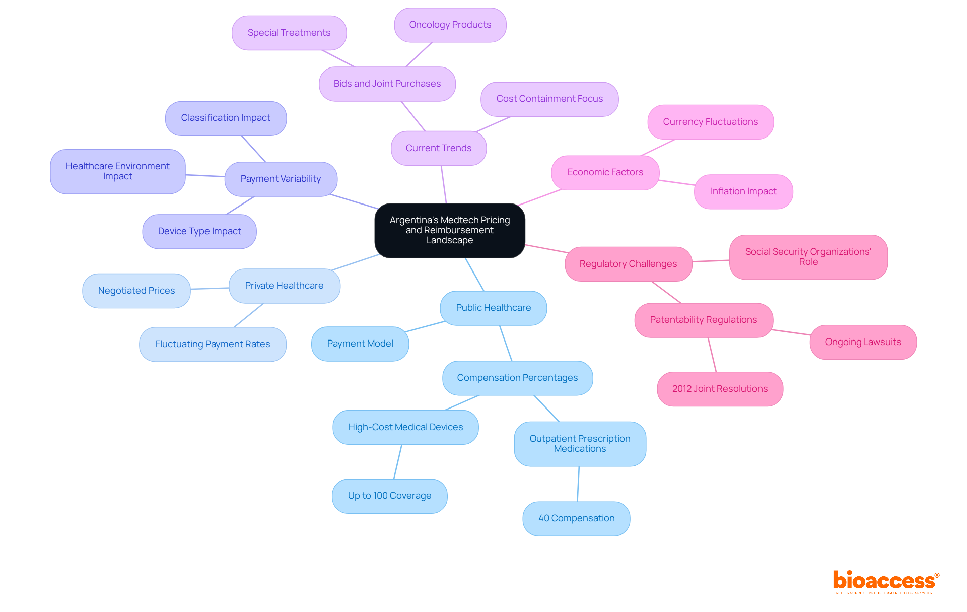 The central node represents the overall landscape, while branches show different aspects like public and private healthcare systems, payment variability, and current trends. Each sub-branch provides more detail on specific points, helping you understand how these elements interact. The central node represents the overall landscape, while branches show different aspects like public and private healthcare systems, payment variability, and current trends. Each sub-branch provides more detail on specific points, helping you understand how these elements interact.