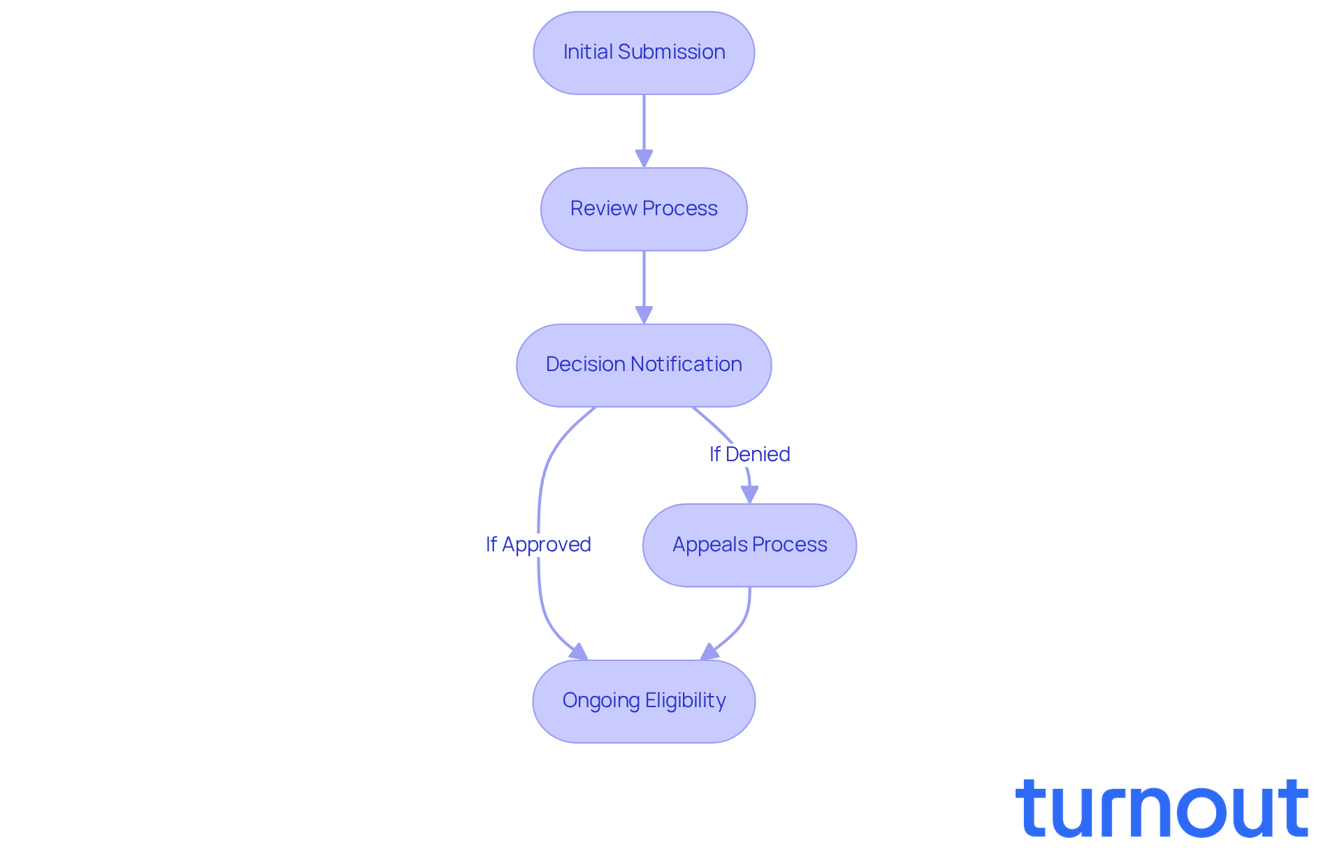 Each box represents a step in the application journey. Follow the arrows to see how each step leads to the next, guiding you through the process from submission to ongoing eligibility.