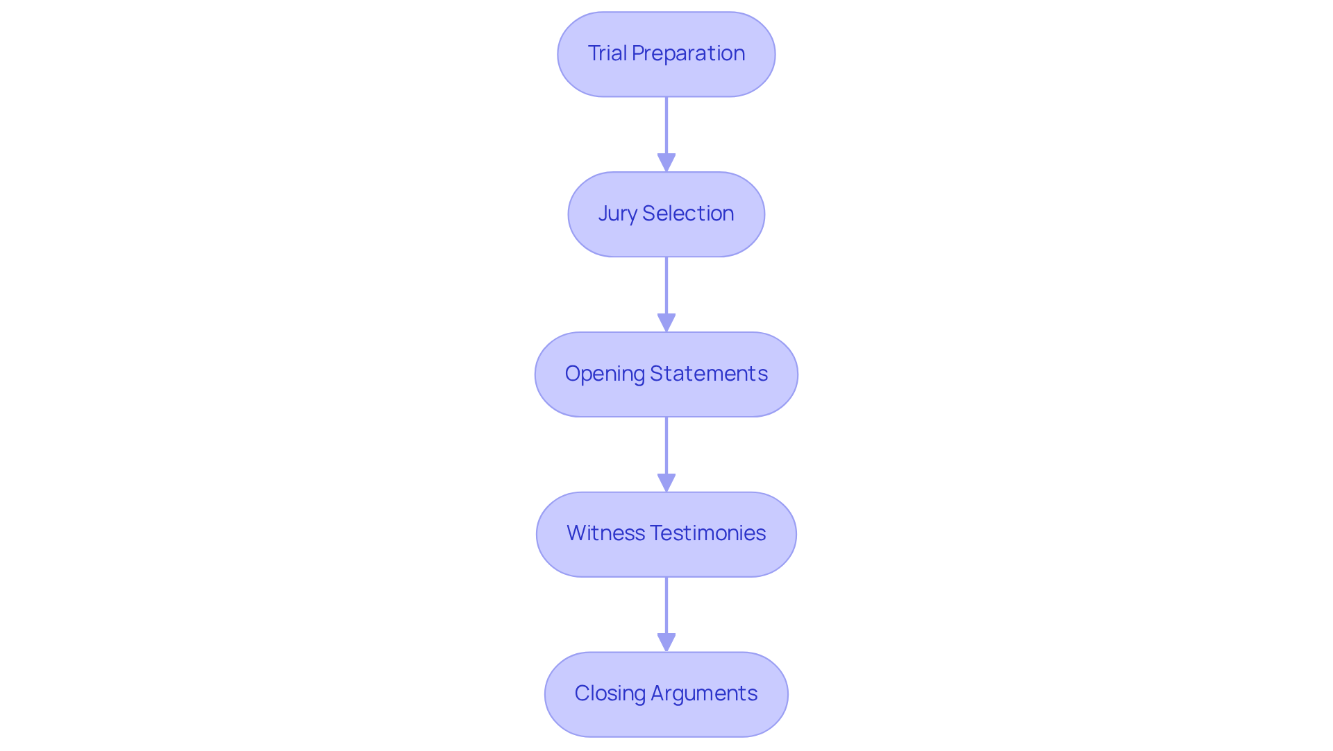 This flowchart outlines the key steps in preparing for a trial. Each box represents a stage in the process, and the arrows show the order in which they happen. Follow the flow to understand how preparation leads to a successful trial.