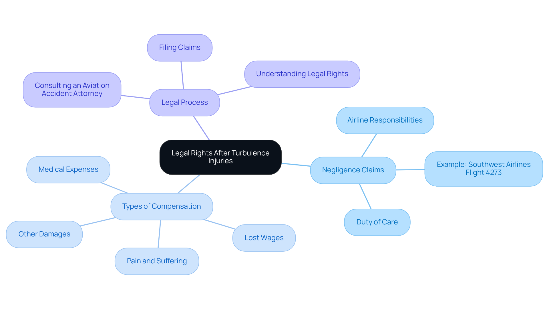 The central node represents your overall legal rights, while the branches show different aspects you need to know. Each branch connects to specific details, helping you visualize your rights and the steps you can take.