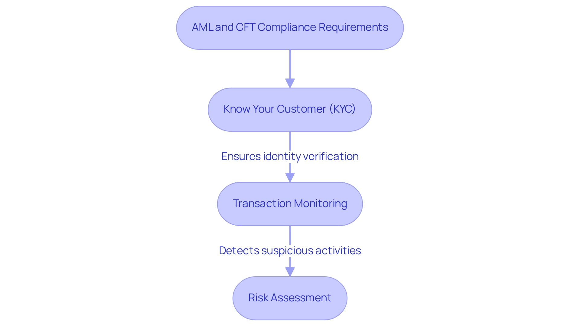 This flowchart shows the steps compliance professionals should follow to ensure adherence to AML and CFT regulations. Each box represents a critical requirement, and the arrows indicate the order in which these steps should be implemented.