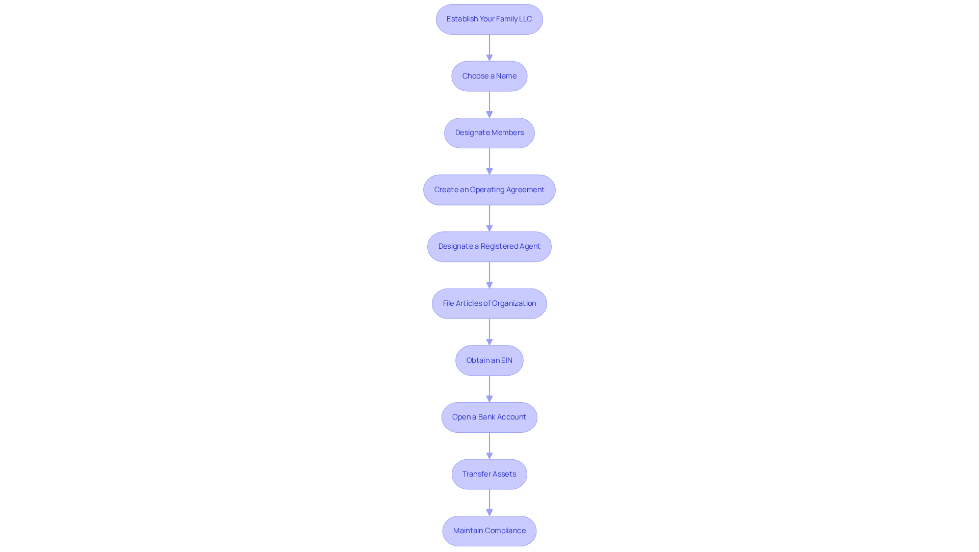 Each box represents a step in the process of setting up your family LLC. Follow the arrows to see how each step leads to the next, guiding you through the journey.