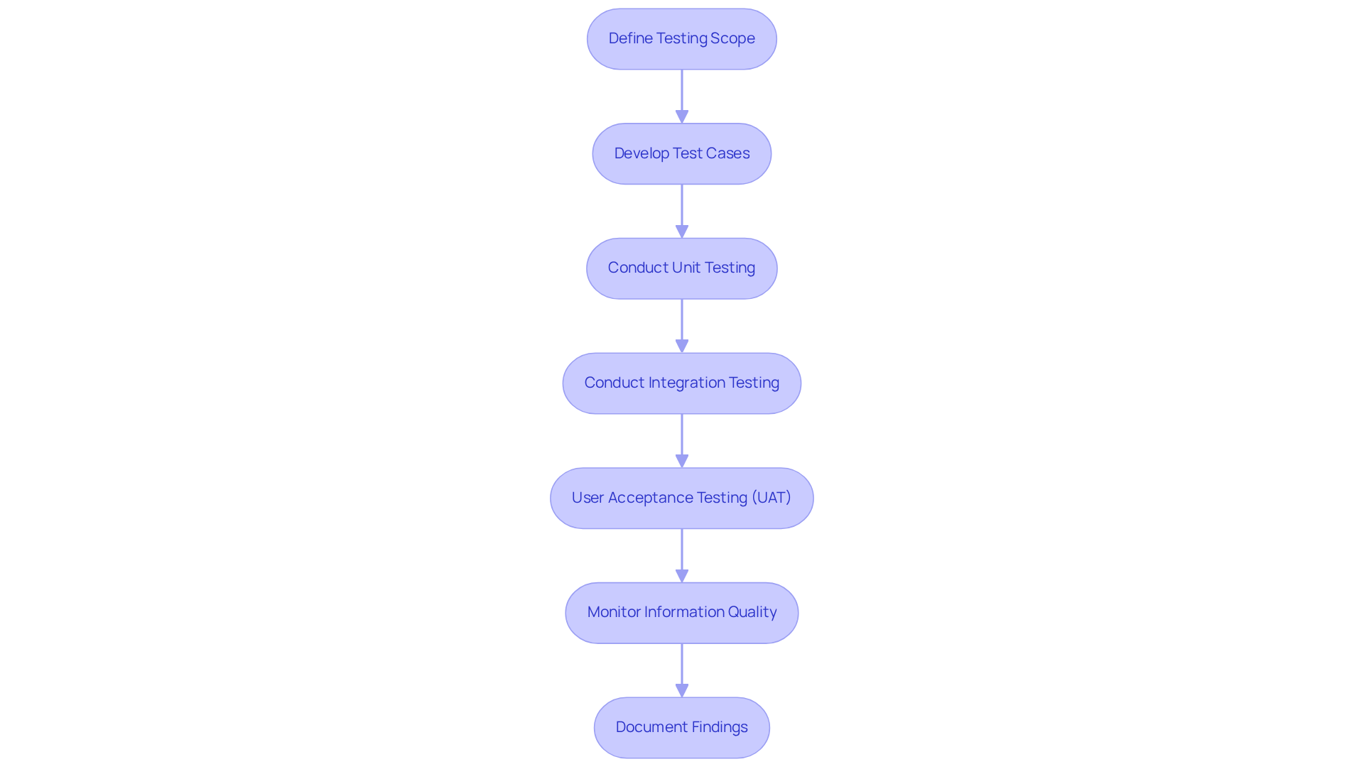 Each box represents a crucial step in ensuring data quality and compliance. Follow the arrows to see how each step leads to the next, ensuring a thorough testing process.