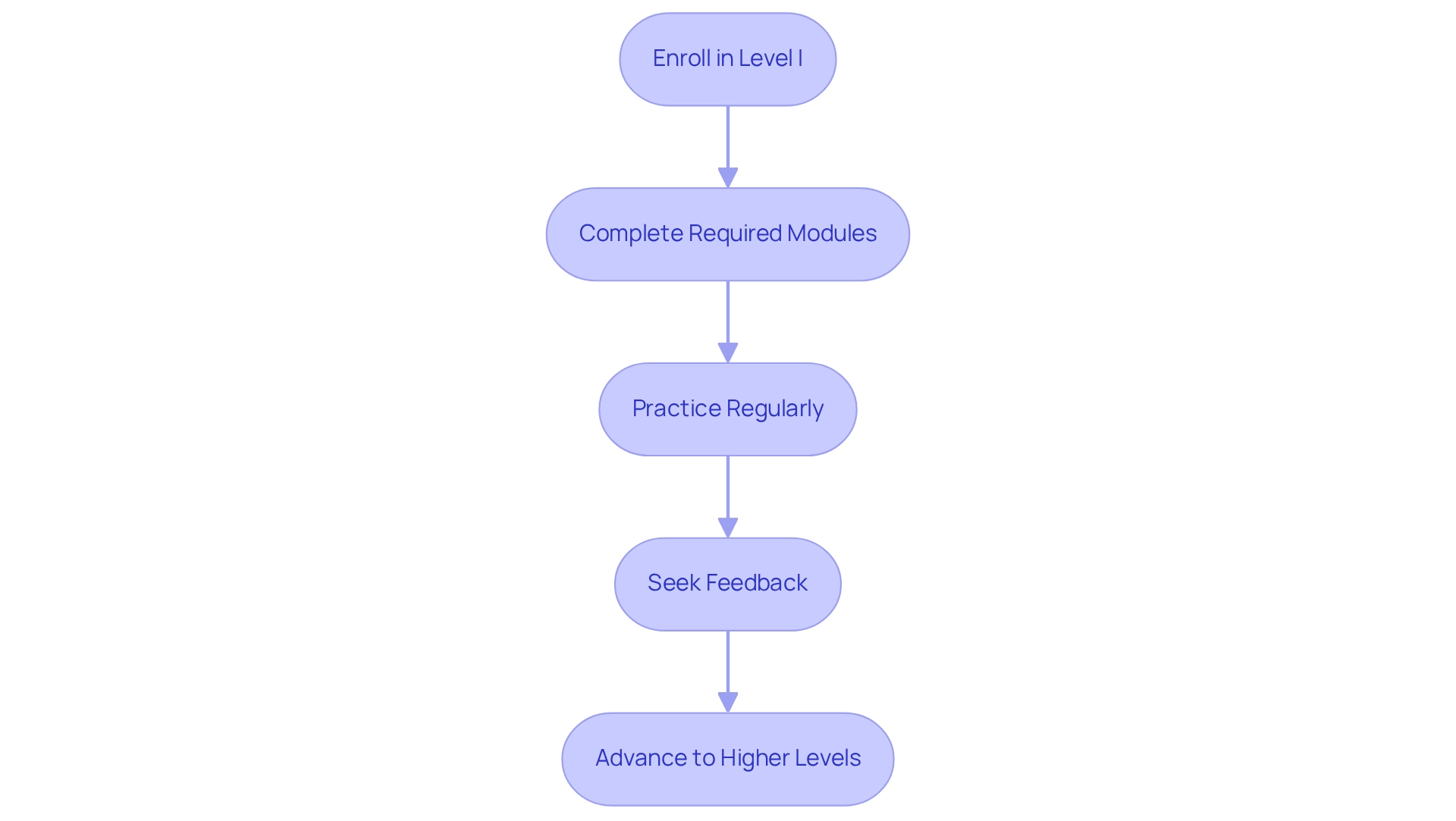 Each box represents a step in the journey to mastering Shillelagh martial arts. Follow the arrows to see how each stage leads to the next — starting with enrollment and advancing through practice and feedback.